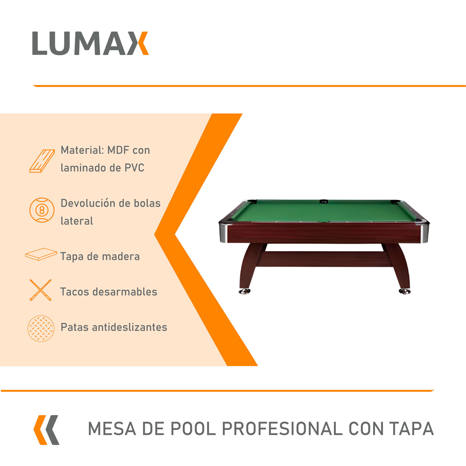 Mesa de Pool con Tapa en Madera - Medidas Profesionales - Verde ...