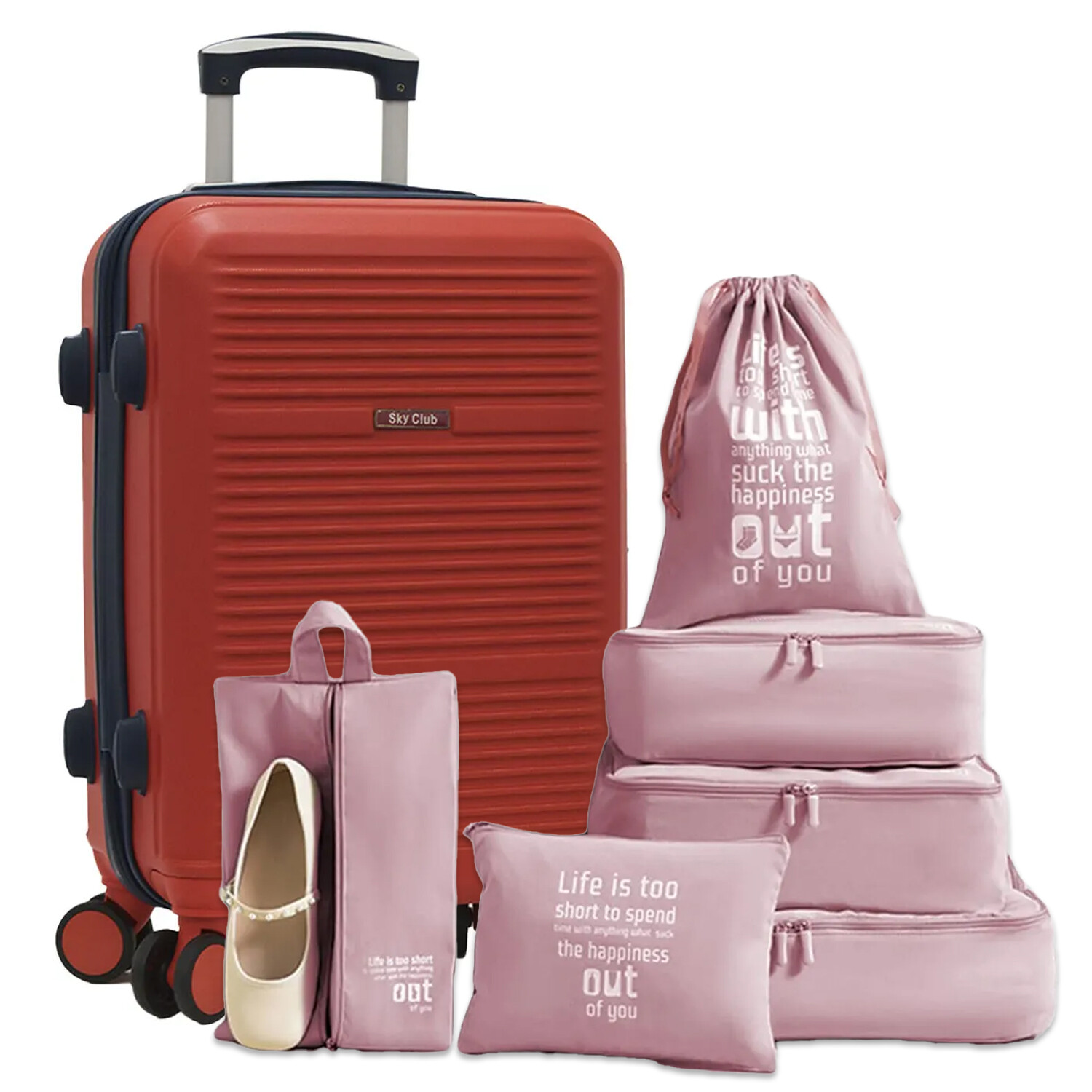 Set de Valija G Rígida 4Ruedas + Set Organizadores X6P/viaje - Rojo — HTS