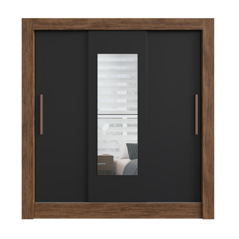 Placard Ropero 3 Puertas Corredizas Dormitorio Con Espejo - Negro ...