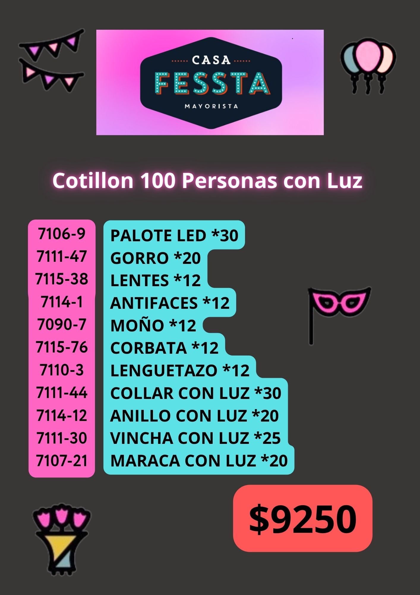 Cotillon 100 Personas Luminoso — Casa Fessta