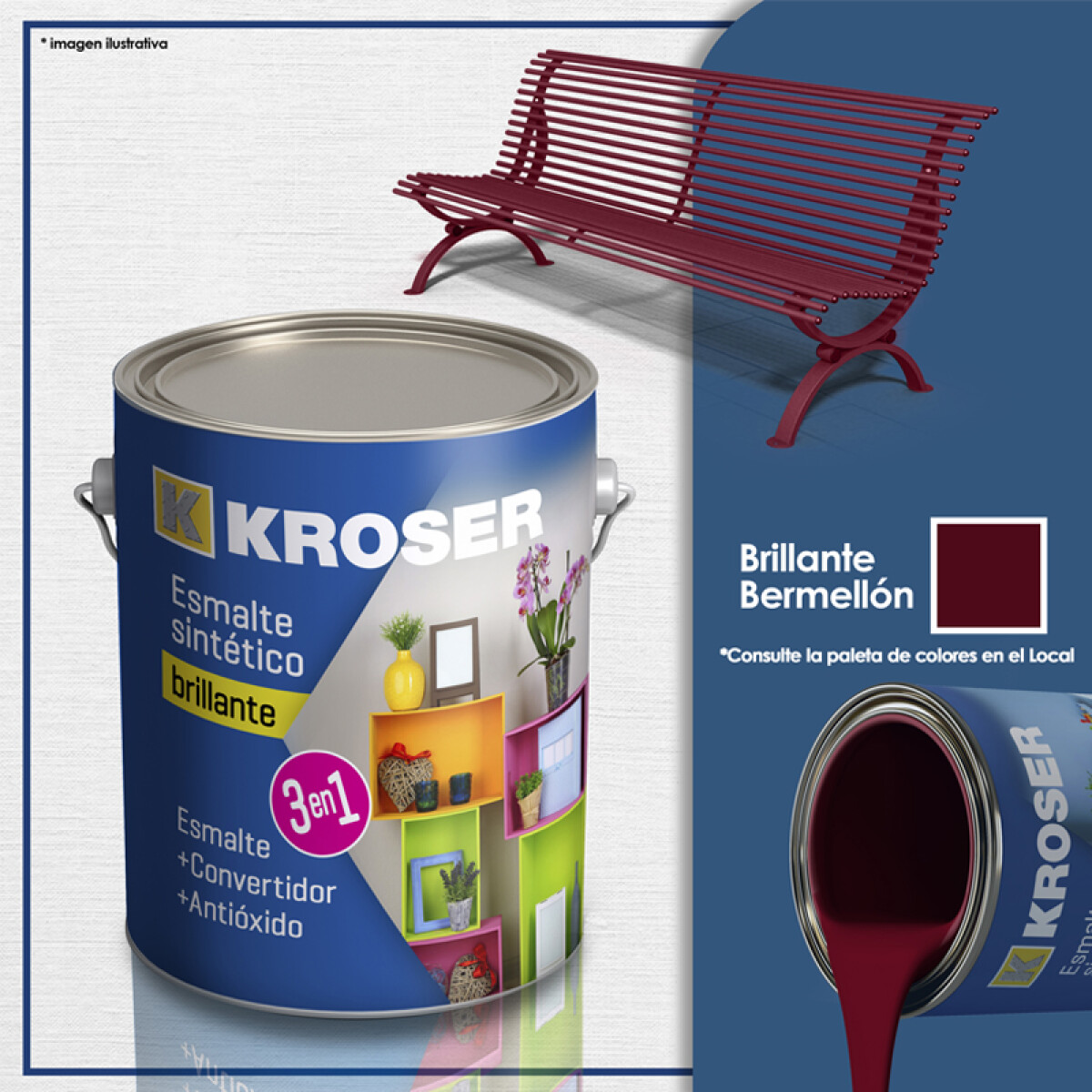 ESMALTE KROSER BRILLANTE 3EN1 BERMELLON 1L ++ - N/a — Kroser