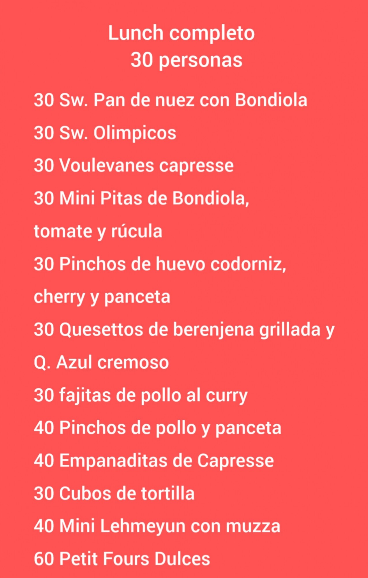 Lunch 30 personas — Valentino