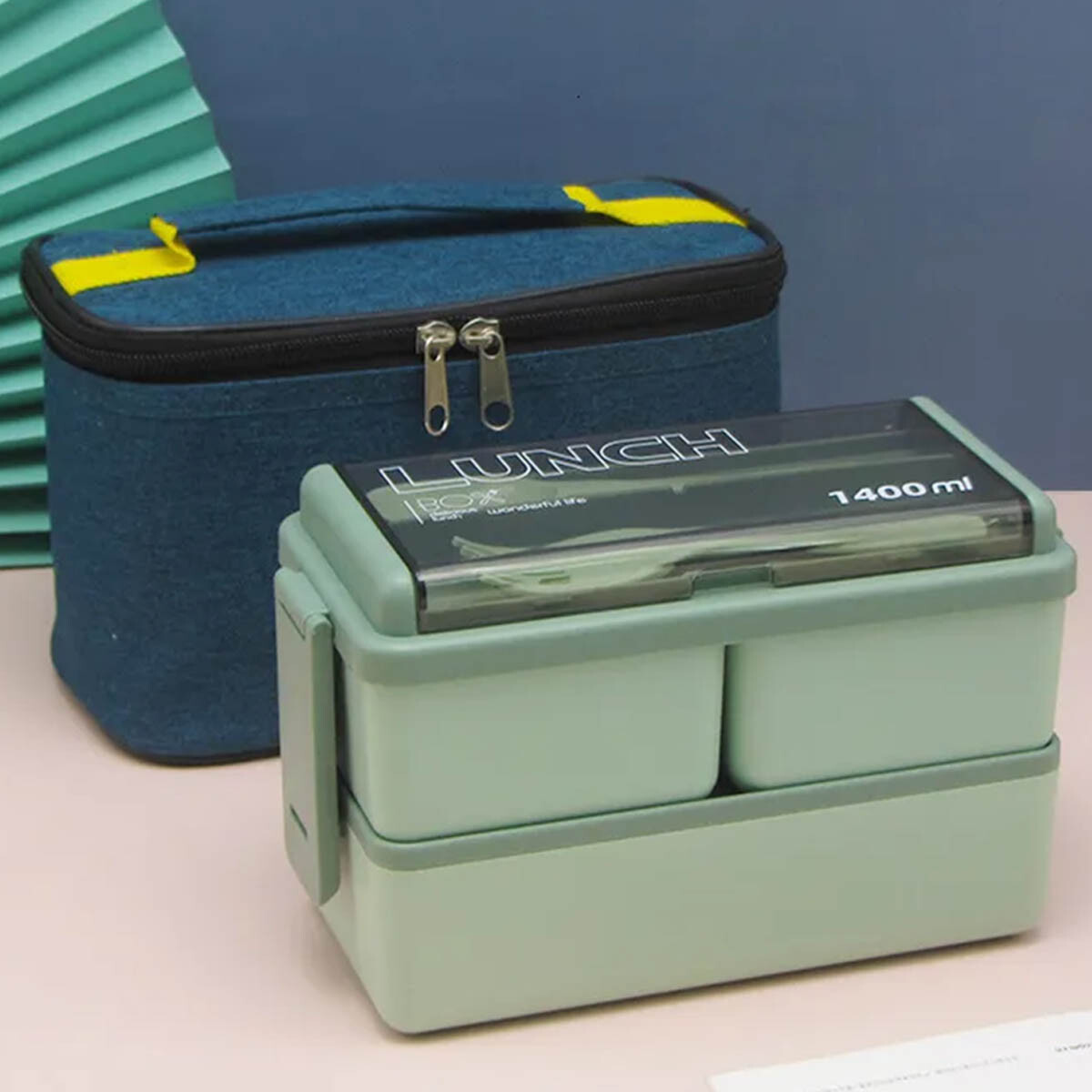 Set De Lunchera Vianda 2Pisos Tupper+ Botella 600ml - Verde — El Rey ...