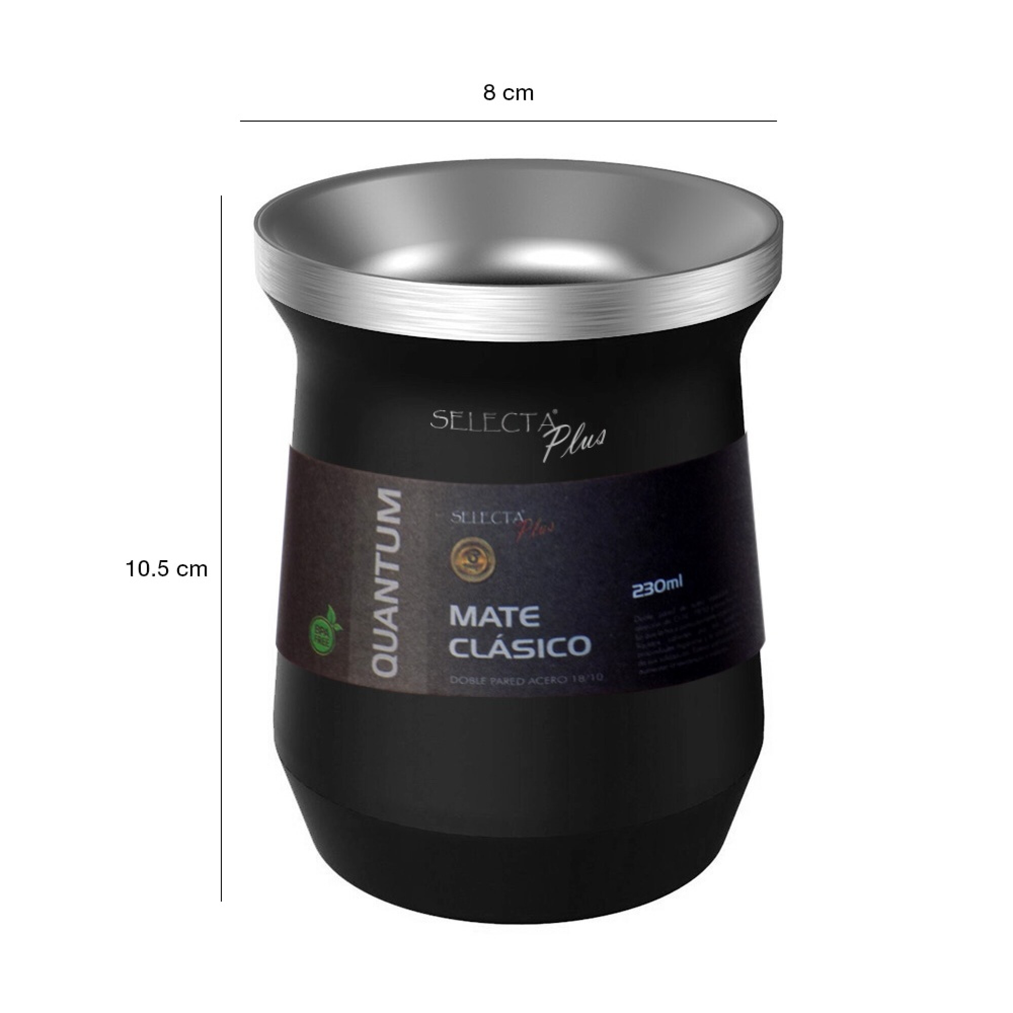 Mate en Acero Inoxidable de Doble Pared 230ml Selecta - Negro — HTS
