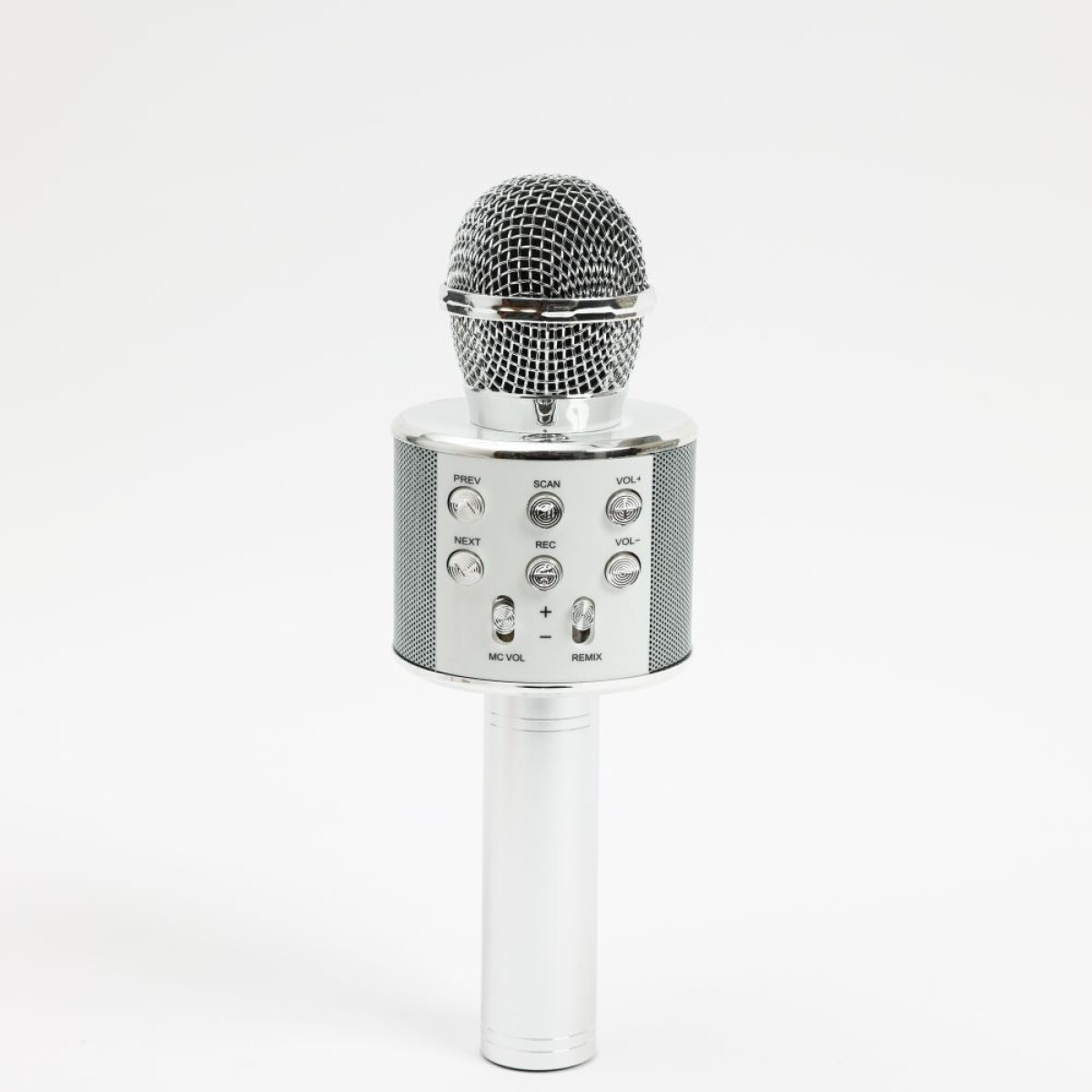 MICRÓFONO WS858 ECONÓMICO CON PARLANTE Y LUCES INFANTIL GRIS — Woofer