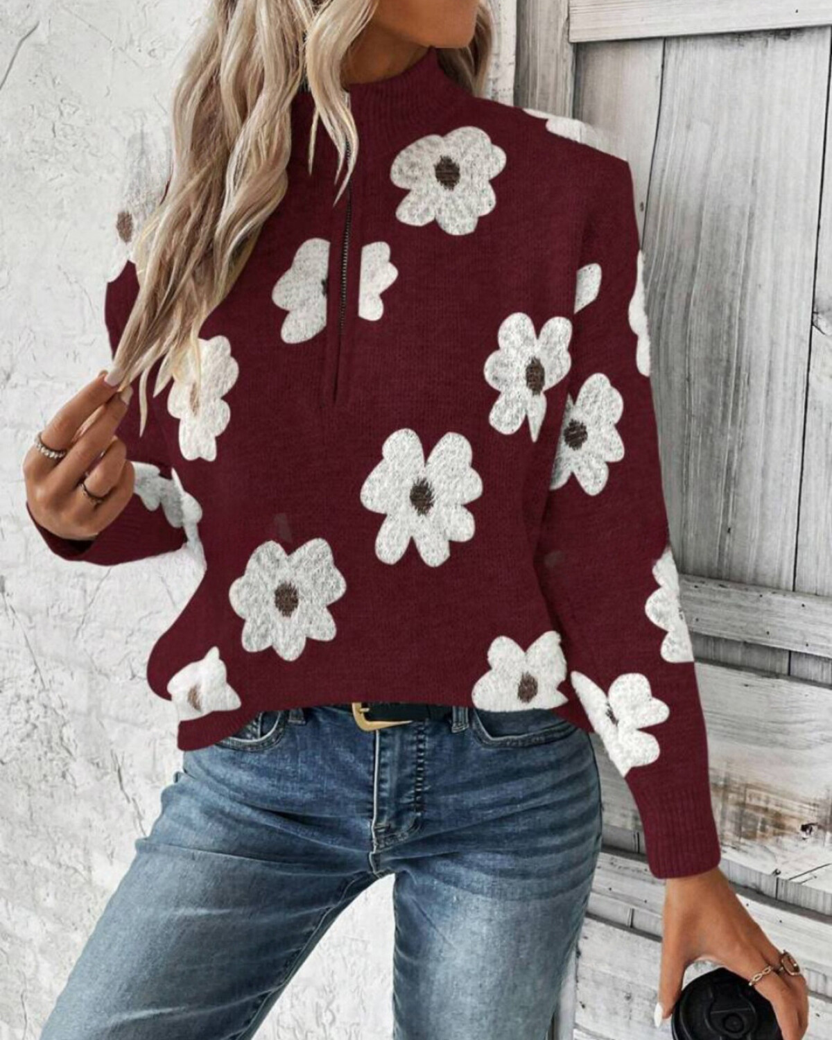 Buzo flores zipper AGNES - Bordeaux — Avril Tendencias