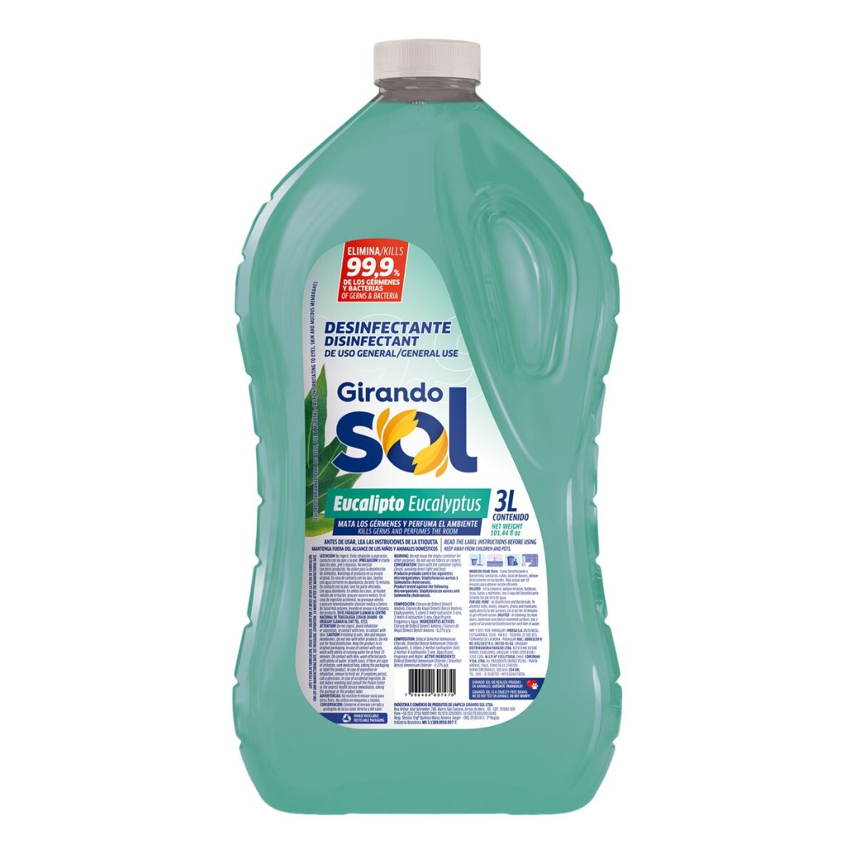 LIMPIADOR LIQUIDO GIRANDO SOL DESINFECTANTE 3 LT EUCALIPTUS — El Clon