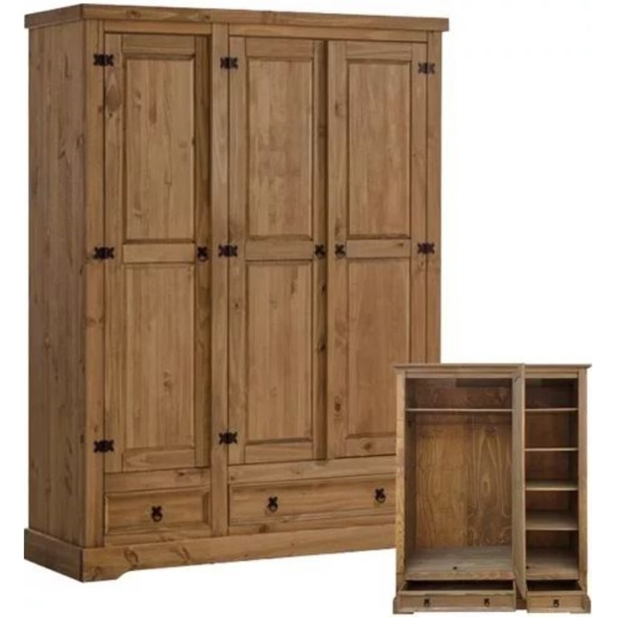 Ropero Madera 3 Puertas Miel Linea Rustica — Albanes