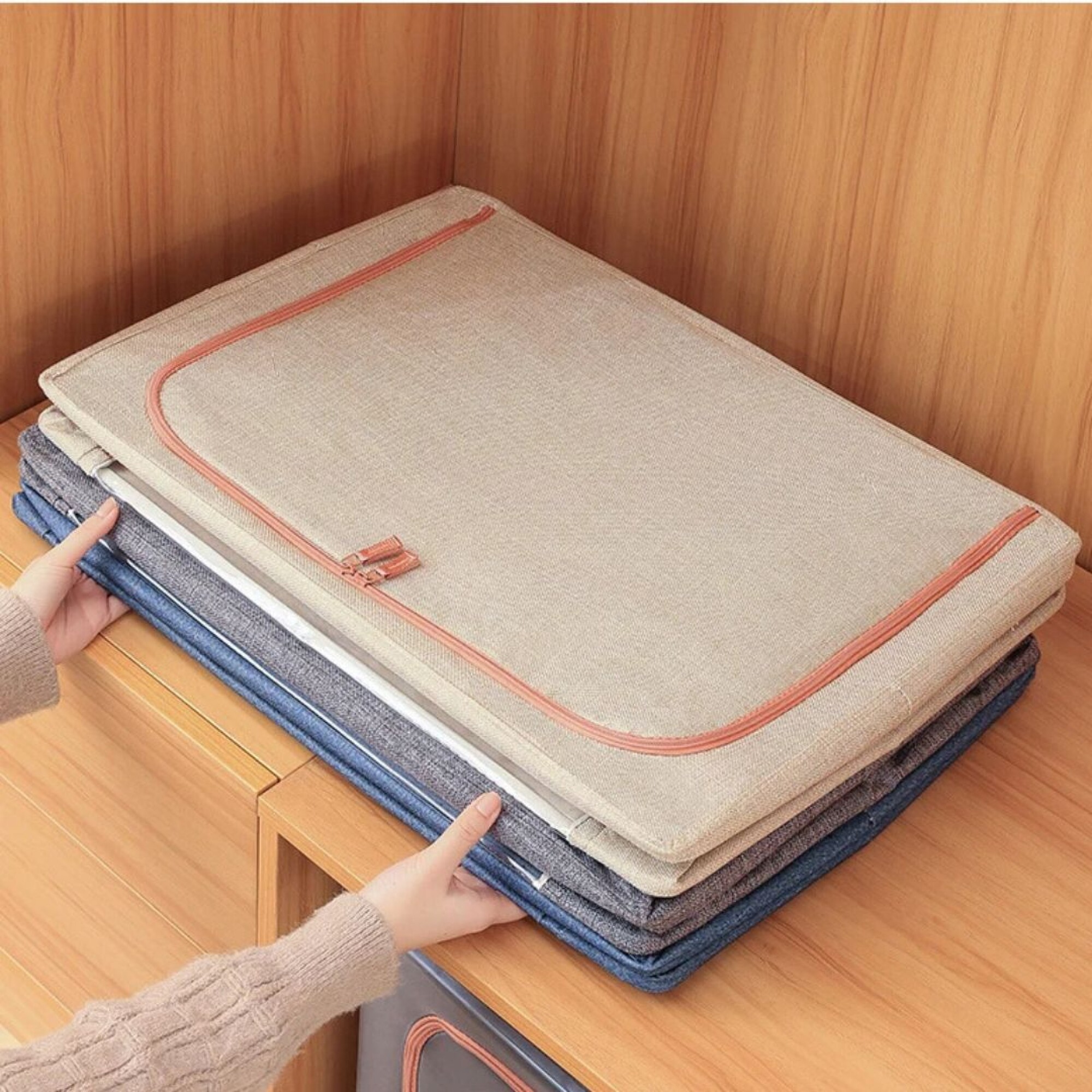 Caja Organizadora Plegable Con Estructura Metalica Color Crema Talle S ...