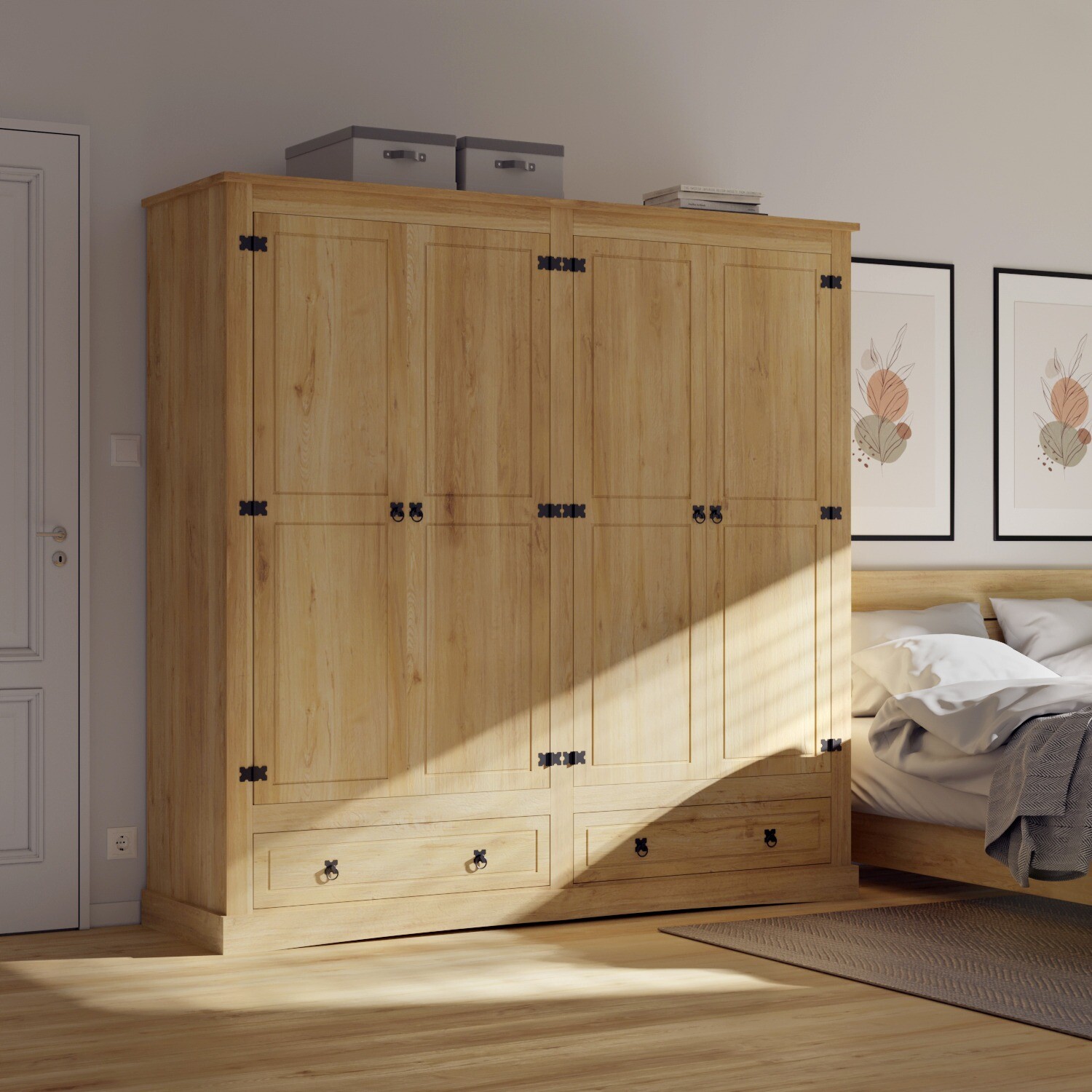 Ropero 4 puertas - Madera maciza - Linea mexicana - Natural — Rustico Hogar