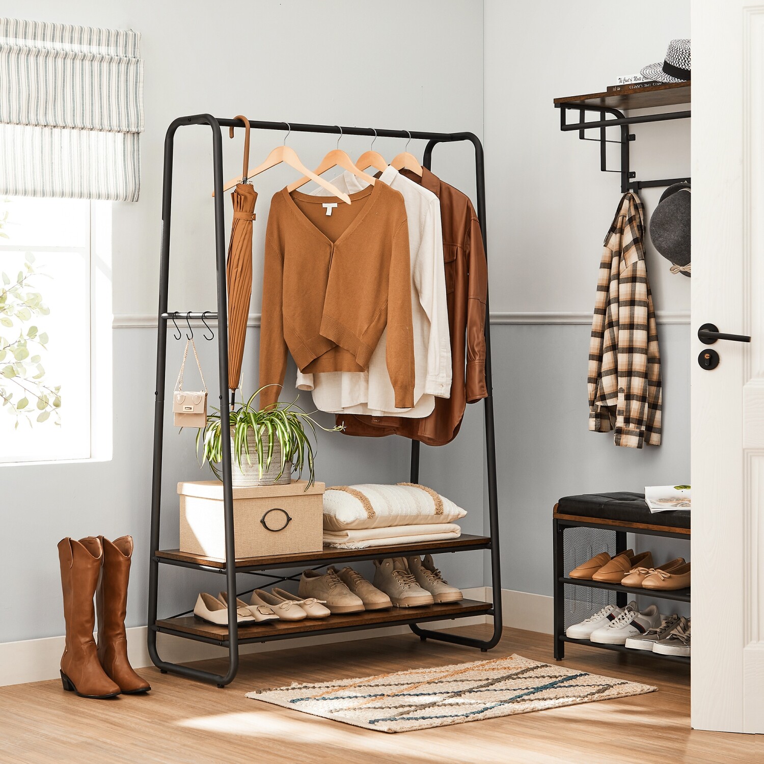 VASAGLE Perchero Industrial con Estante – 2 Niveles para Dormitorio y ...