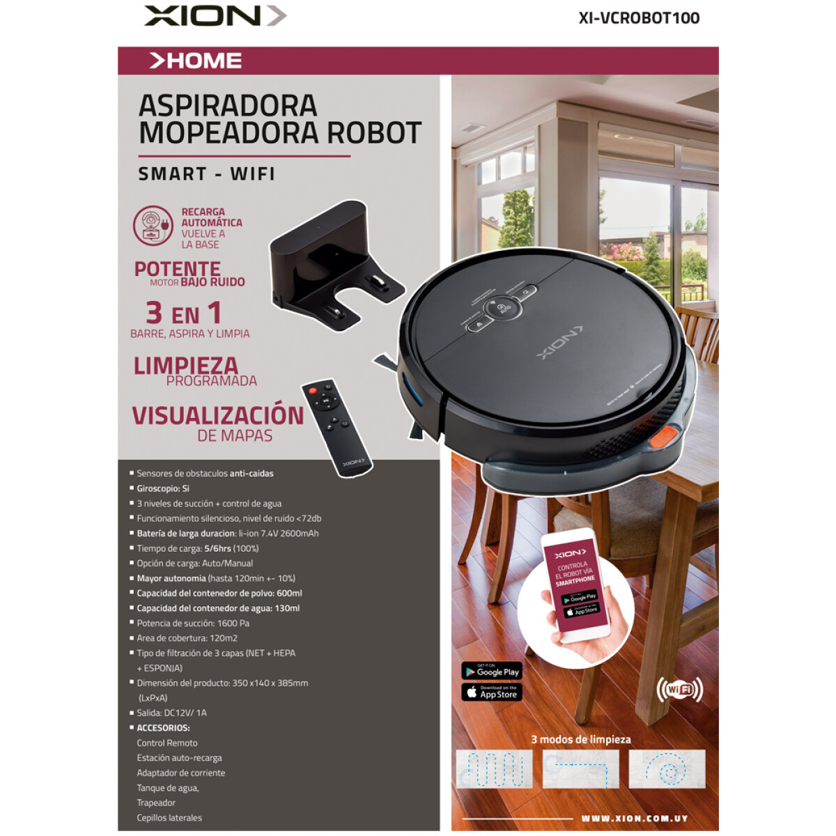 aspiradora mopeadora robot smart wifi xion — Joacamar