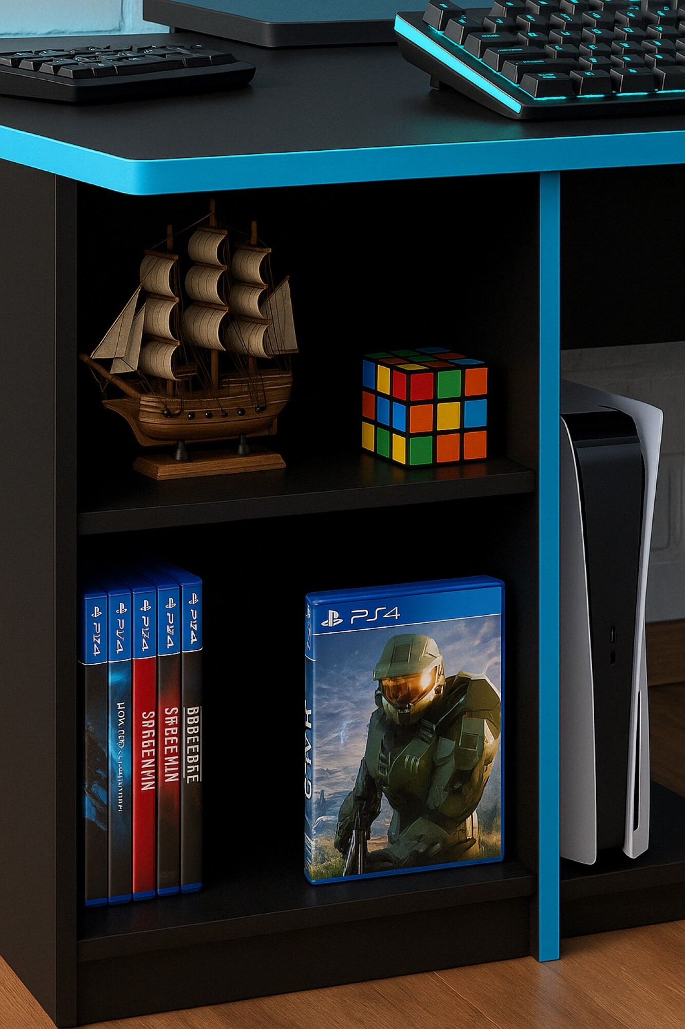 Escritorio Gamer Mesa Para Pc Estantes Calidad - Azul — Mundo Shop