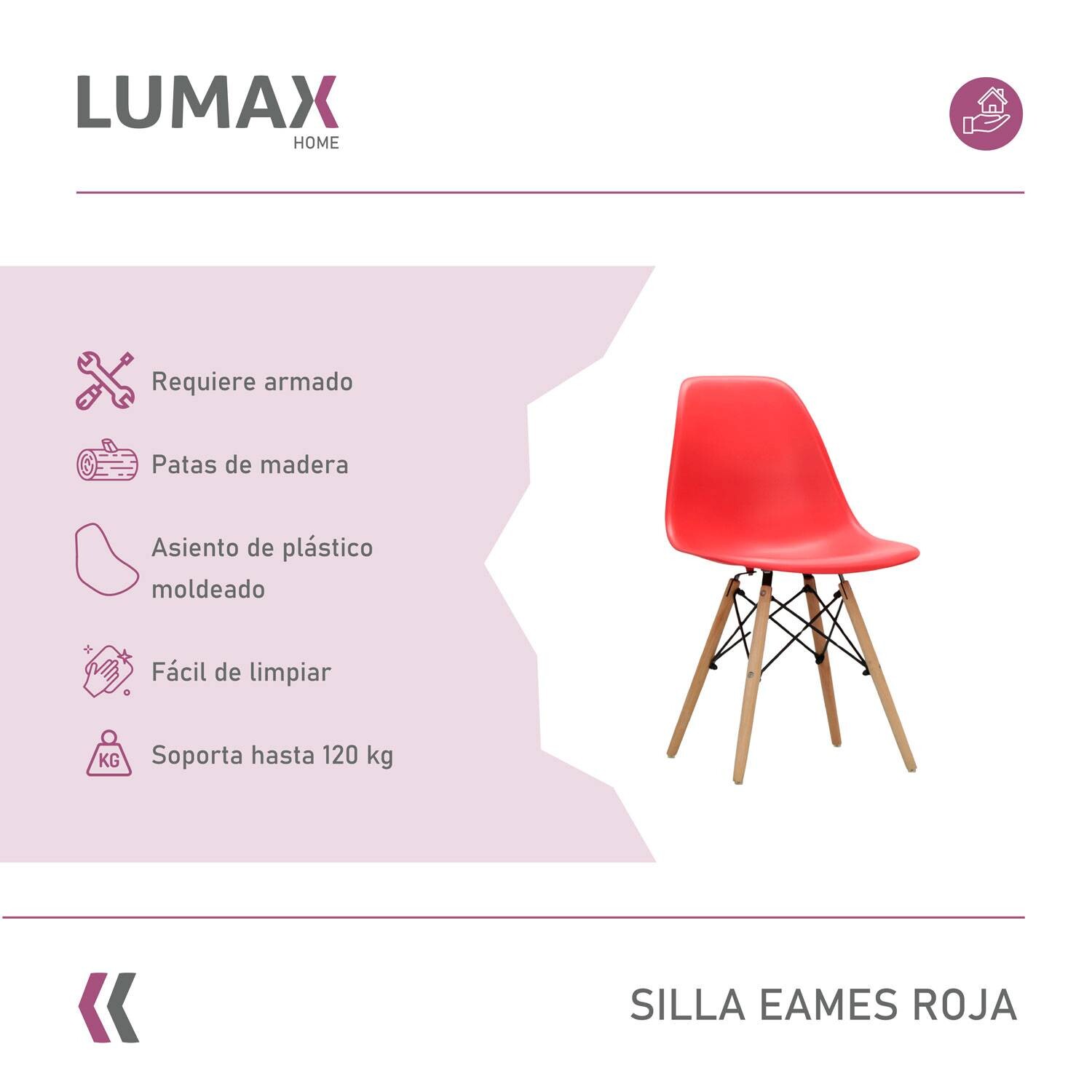 Silla De Comedor Eames Pack 4 Unidades Varios Colores Lumax - Roja — Electroventas