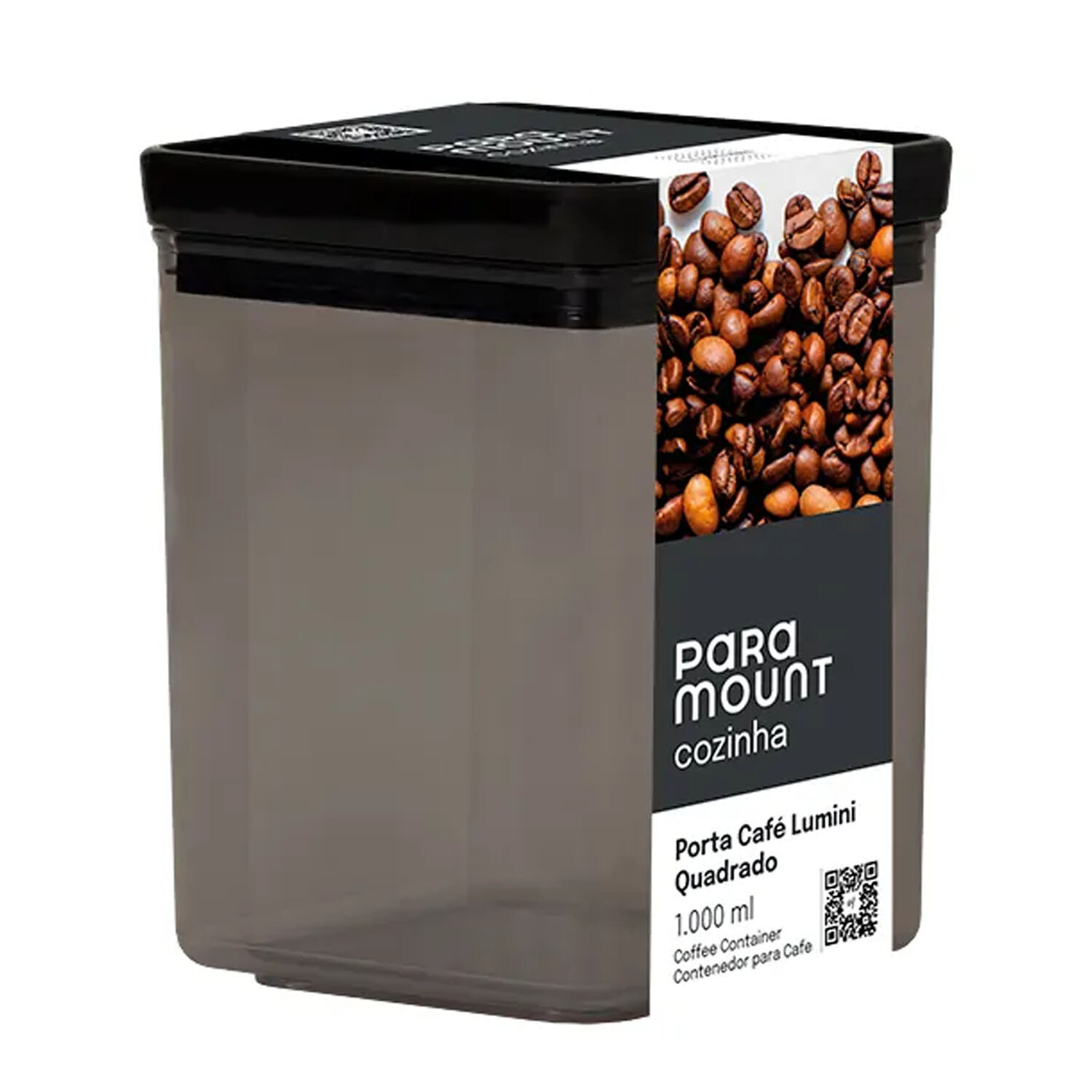 Frasco Pote Porta Café Cuadrado Hermético Lumini 1000ML - Negro — HTS