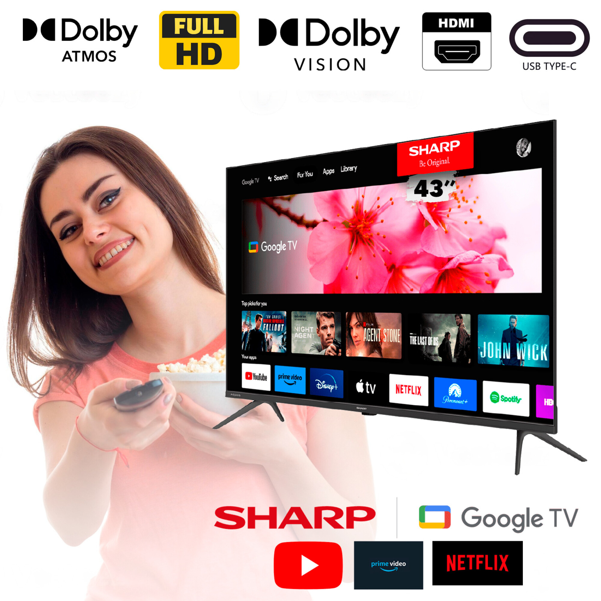 Smart Tv Led Full Hd 43" Sharp Aquos Google Tv 2tc43fl6l - TV 43 SHARP SMART AQUOS 2TC43FL6L — Dimm