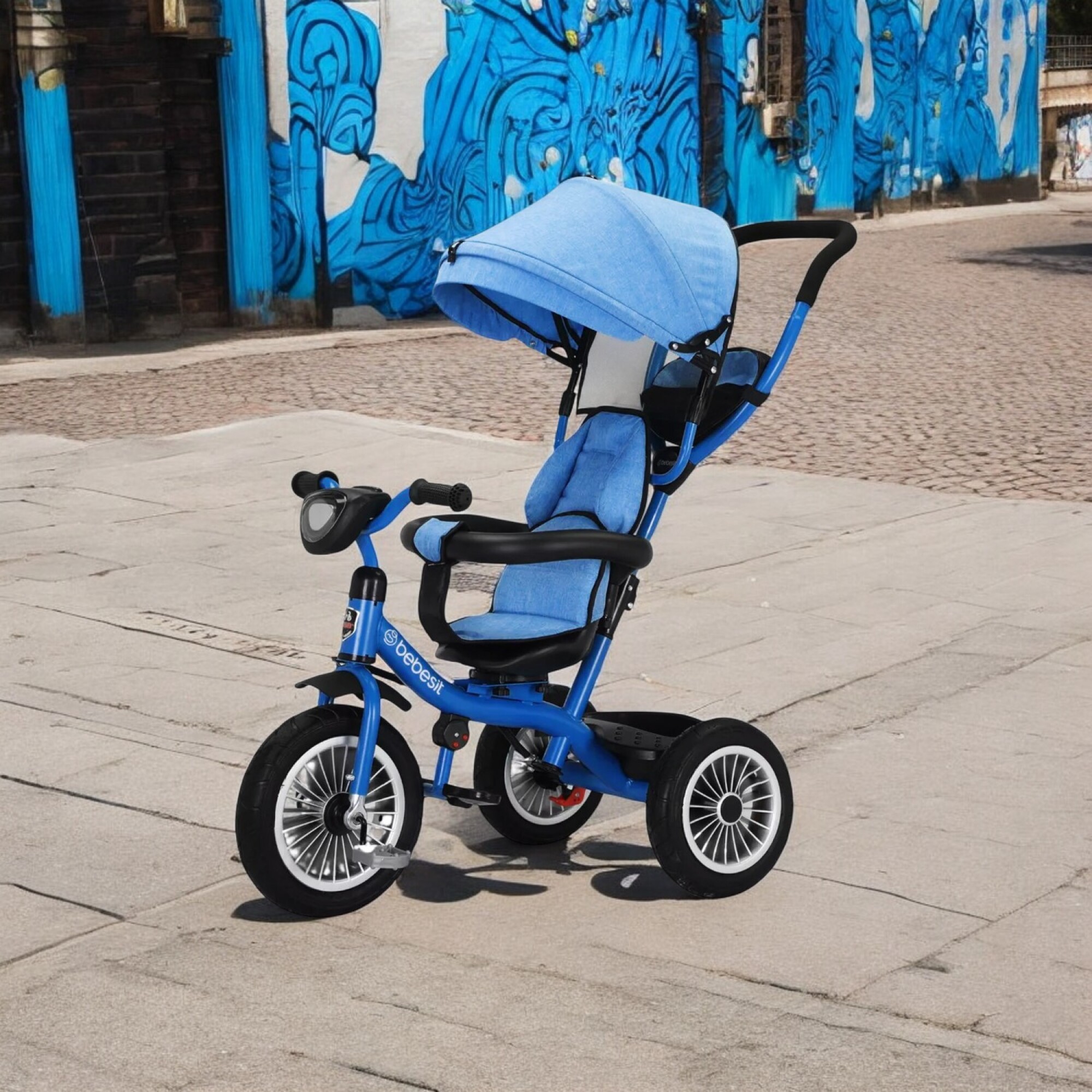Triciclo 3 en 1 con techo Bebesit giratorio 360Â° - Azul — Electroventas