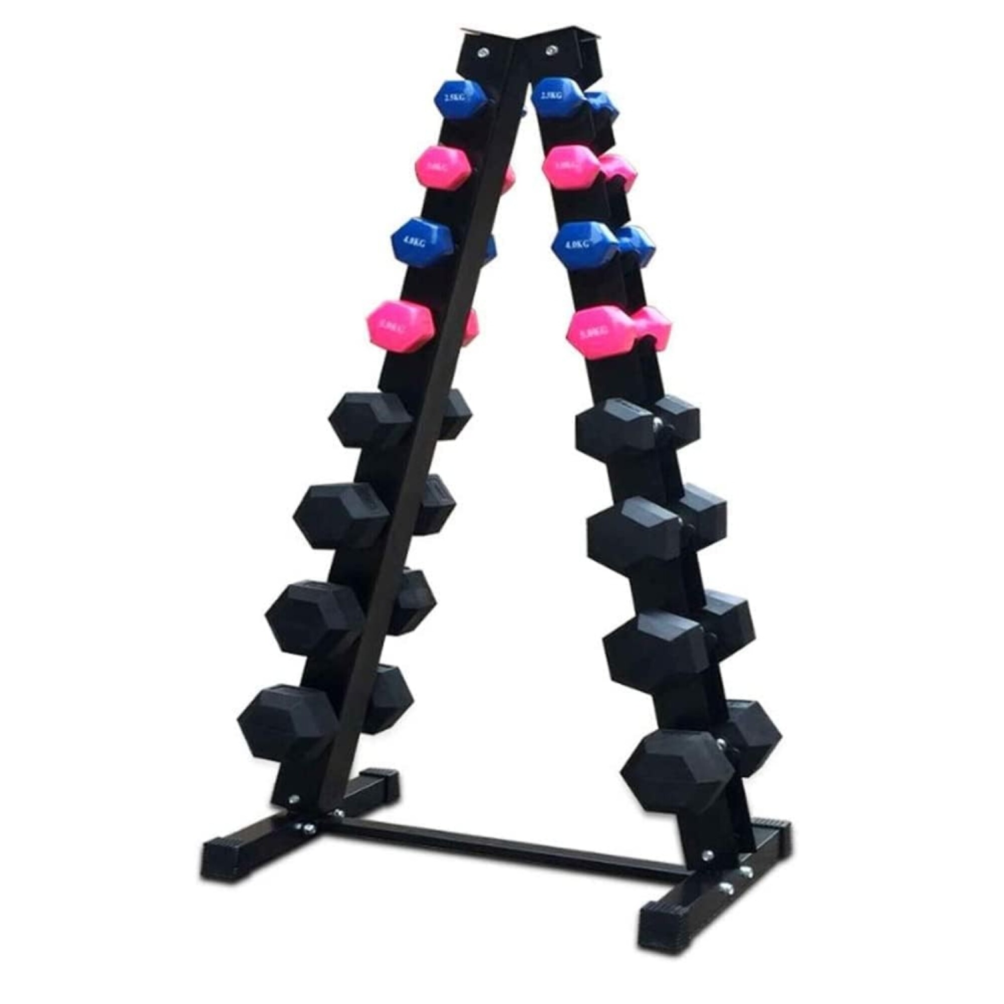 Soporte rack para mancuernas tipo A - 8 niveles — Aventureros