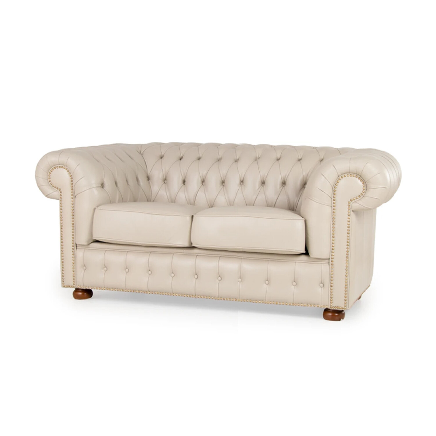 Sillón 100% Cuero - 2 Cuerpos - Chesterfield - Arena — Rustico Hogar