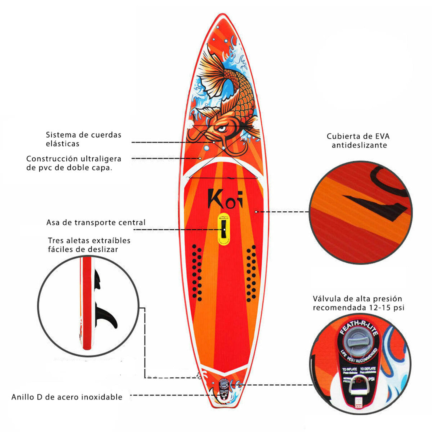 Tabla Inflable Stand Up Paddle 3.20m Surf Kayak +Remo - Rojo — El Rey ...