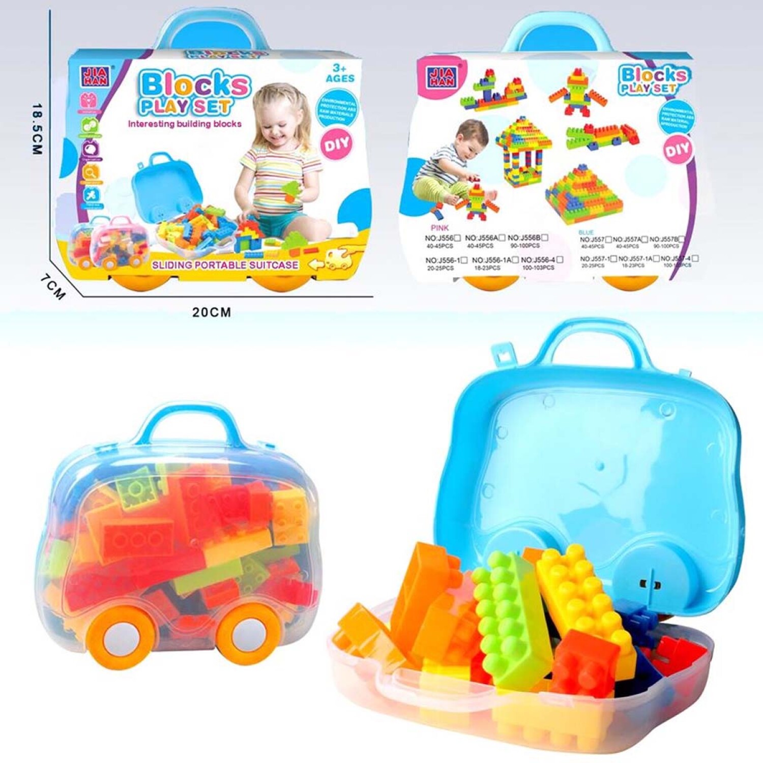 Set de Bloques de Construcción en Valija Viajera 90 Piezas - Celeste — HTS