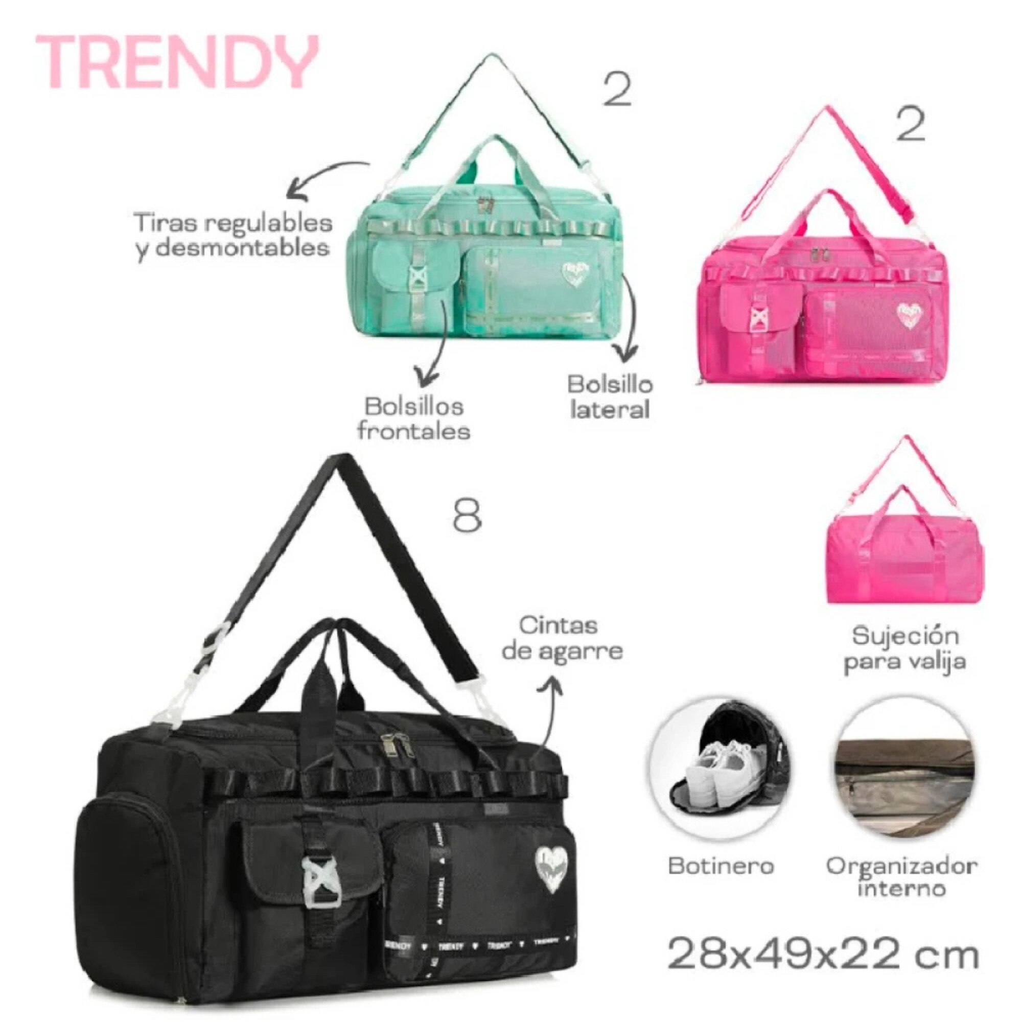 Bolso De Viaje Trendy Deportivo modelo Love - Negro — Electroventas
