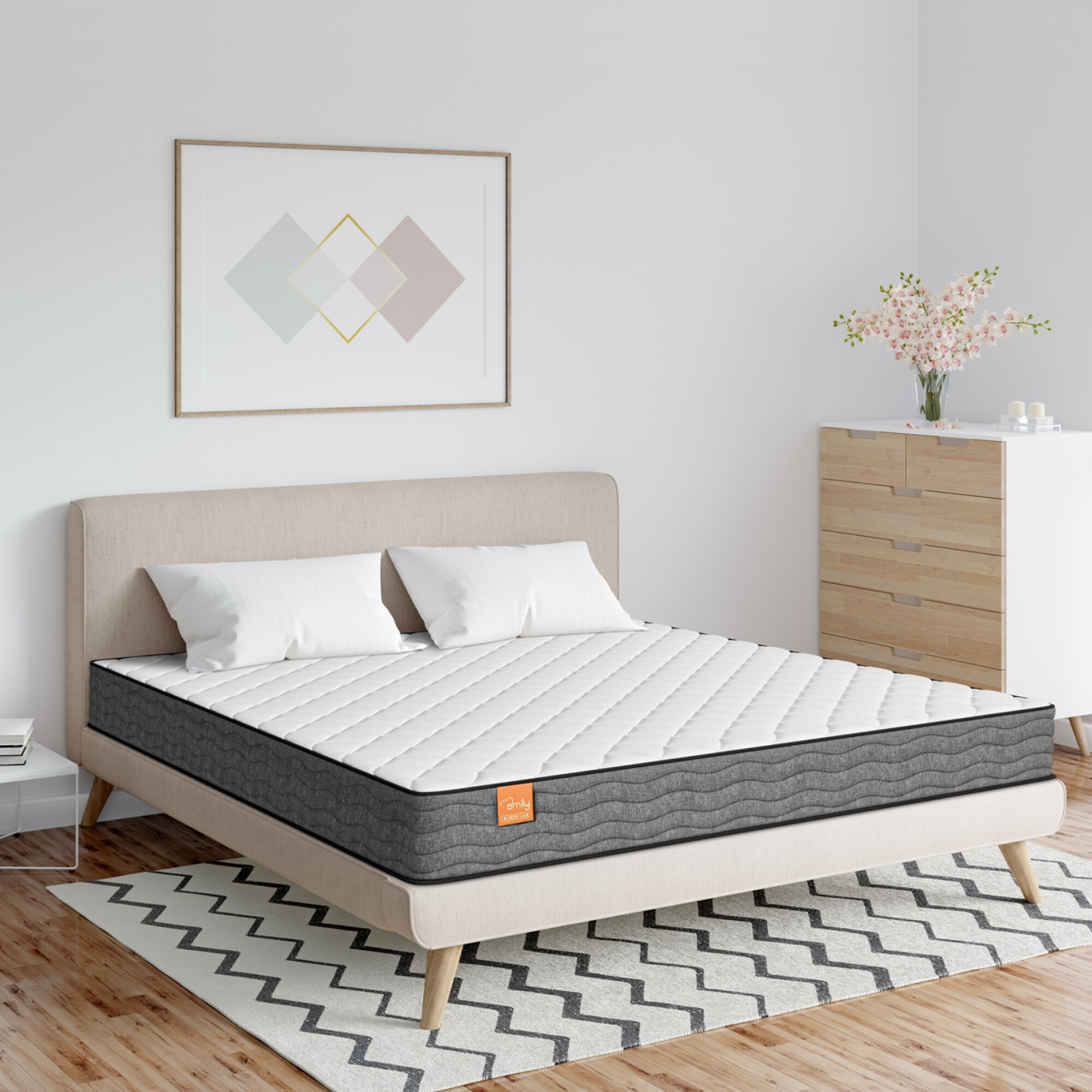 Colchon Espuma 2 Plazas Emily 17 Alta + 2 Almohadas - Blanco — Mundo Shop