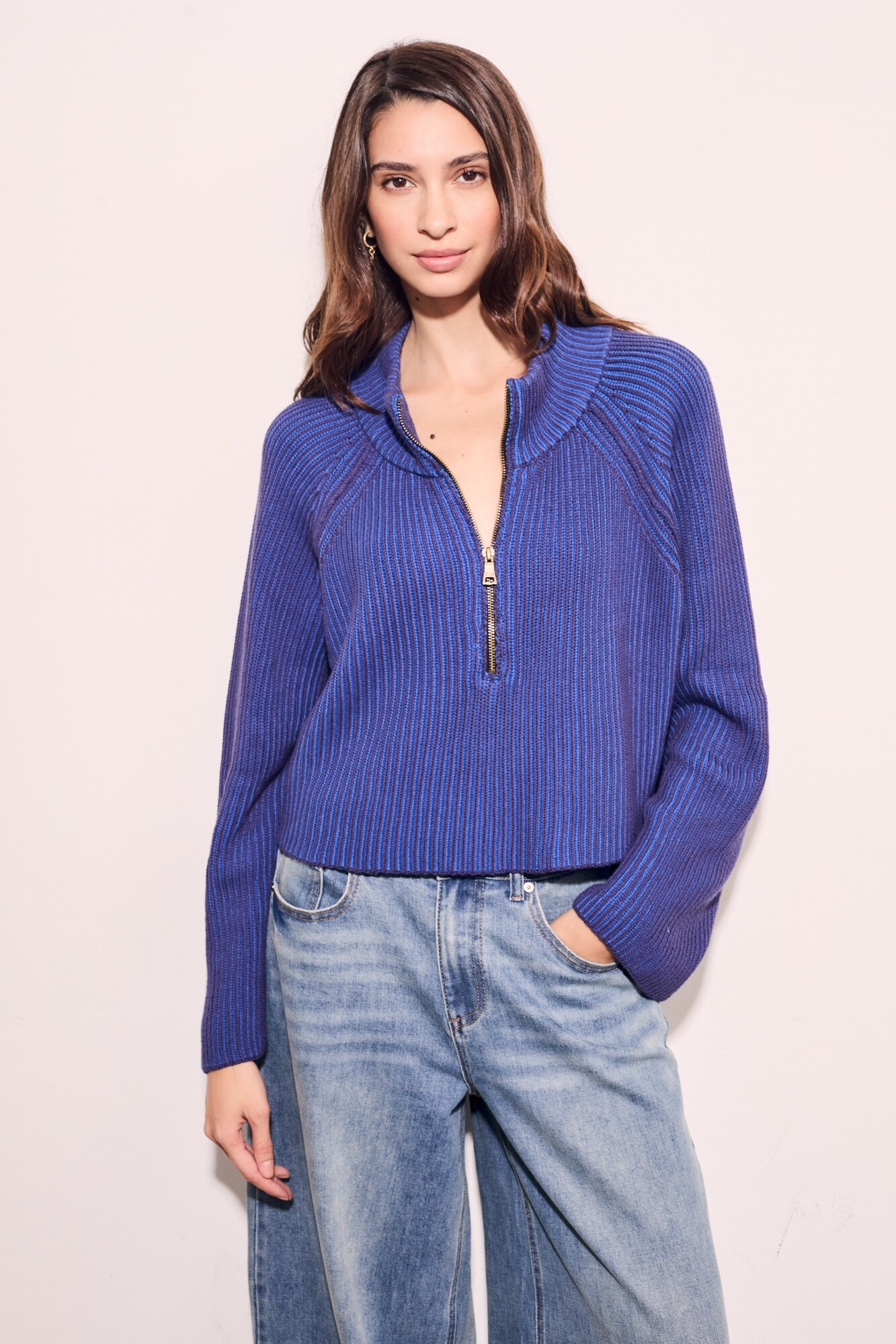 Sweater Algodón Cierre - Azul — Lemon