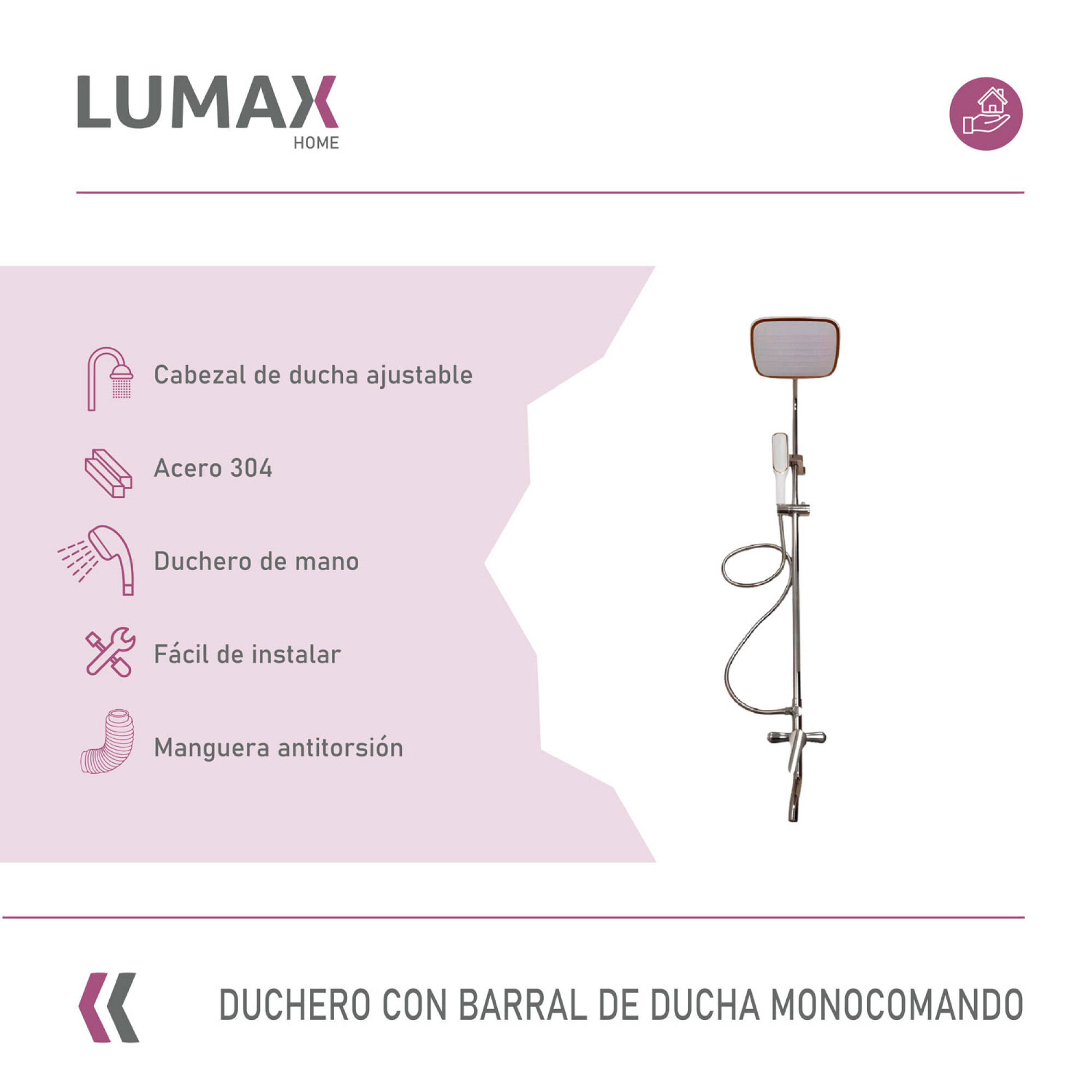 Duchero con Soporte Barral de Ducha Monocomando Baño - Gris inox ...