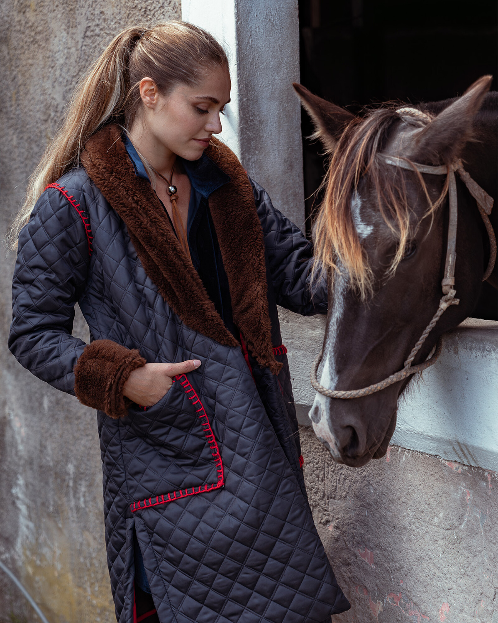Macchiato Coat Long - Azul / Chocolate — Sierra Mora