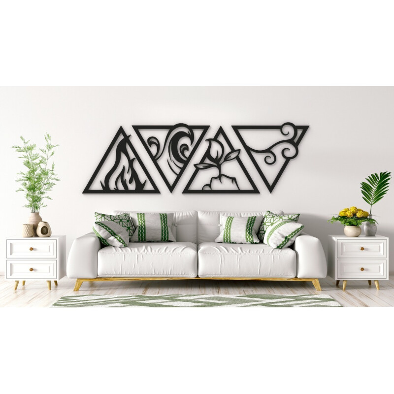 Cuadro Triptico Cuatro Elementos Madera Calada Mdf 120 X 38 - Negro ...