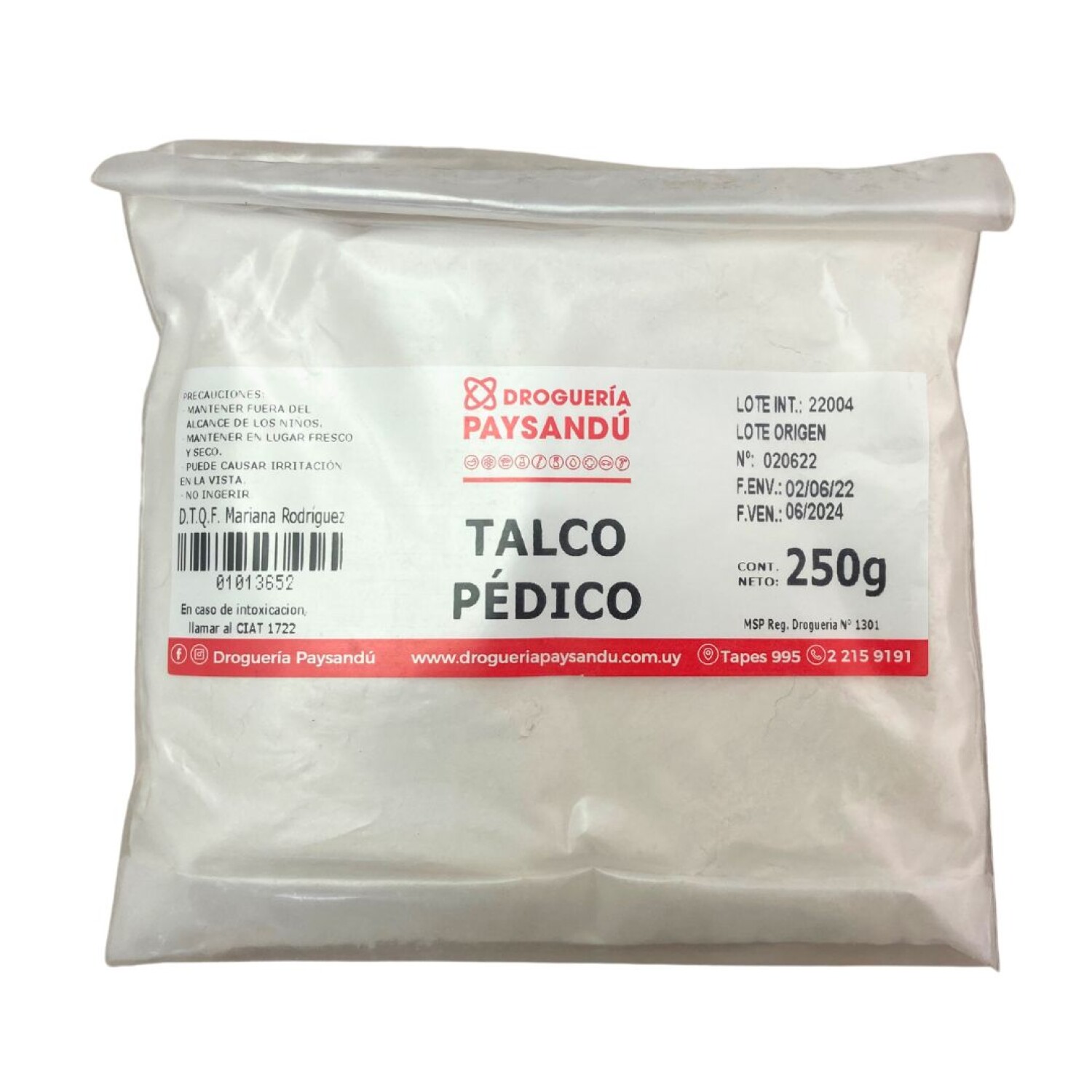 Talco pédico - 250 g — Droguería Paysandú
