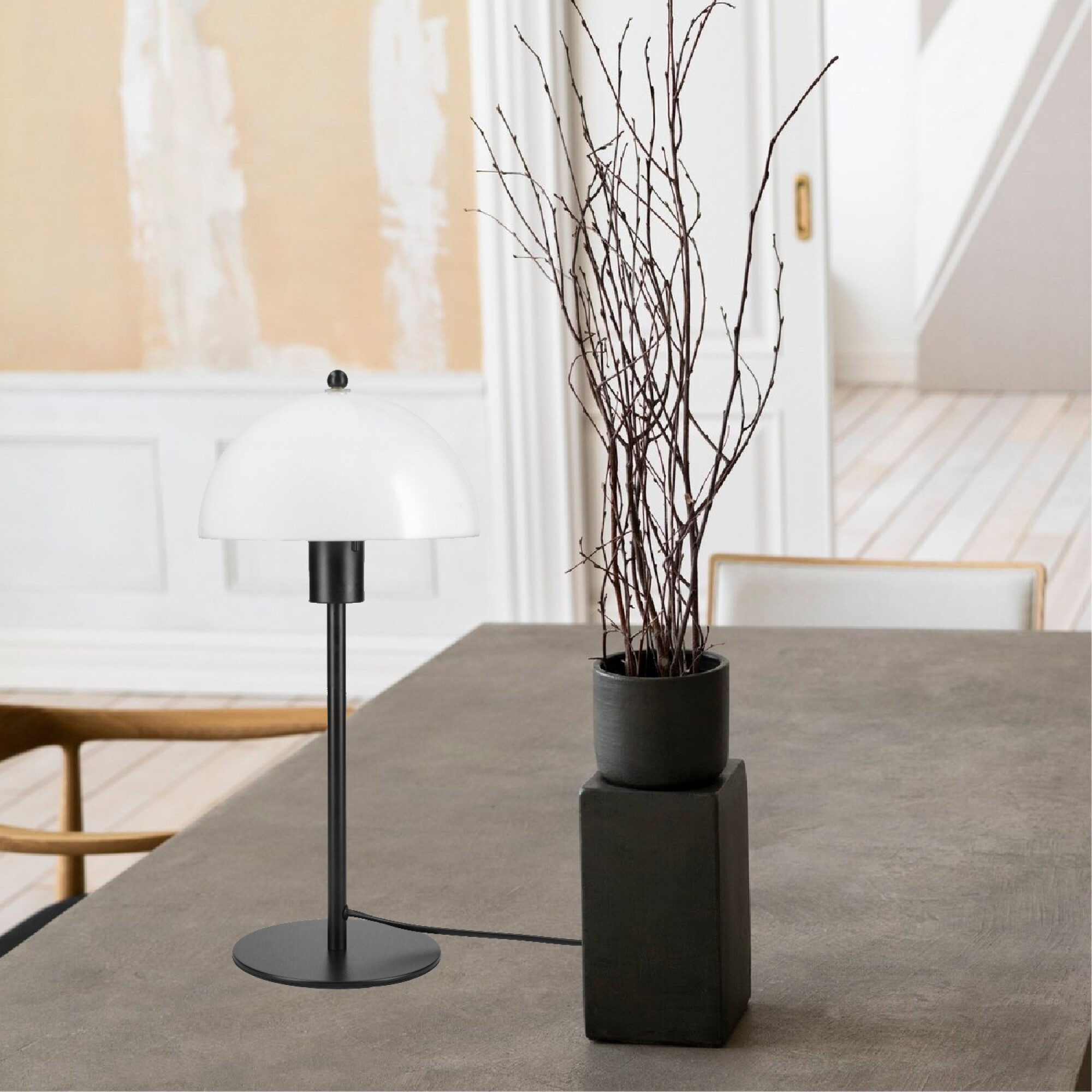 Luminaria De Mesa Mushroom Opal Negra — Serlux