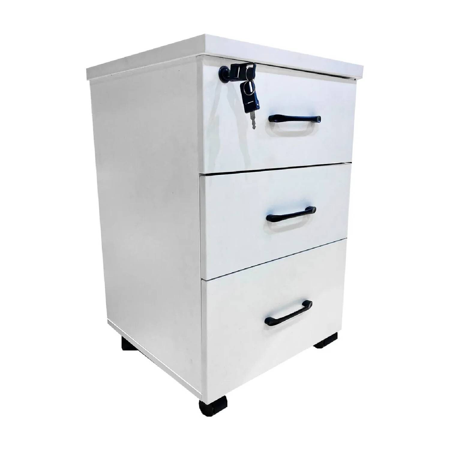 Cajonera con Llave de Madera Melaminico x3 cajones - Blanco — Electroventas