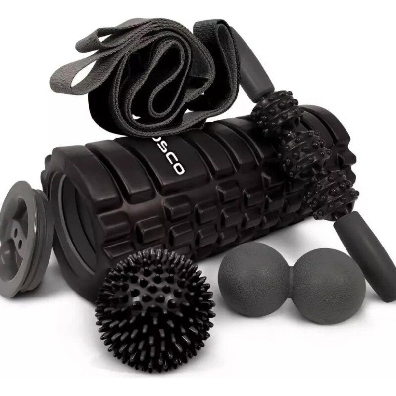 Rolo Rodillo Bosco Foam Roller Masajeador Pilates Set Full - Negro ...