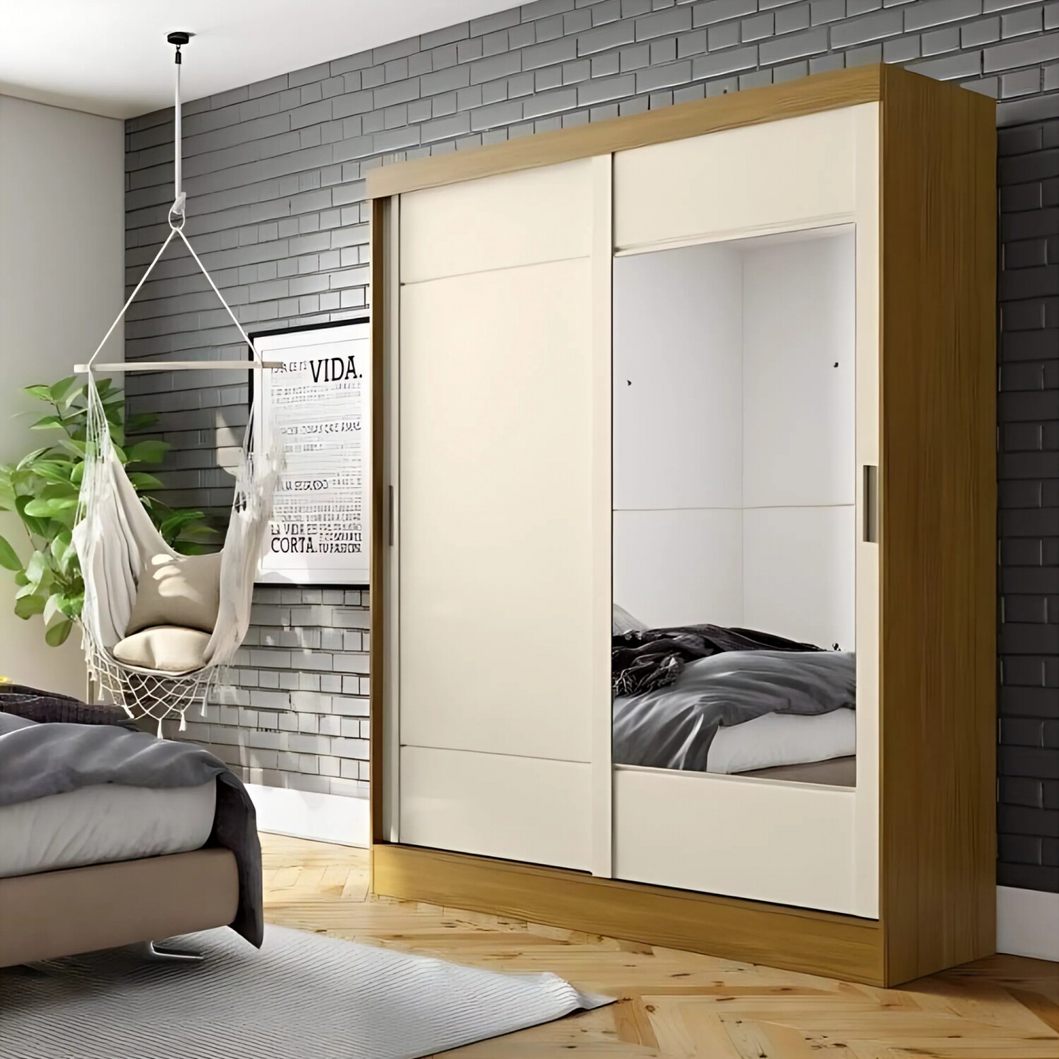 Ropero 2 Puertas B74 - Natural y beige — Rustico Hogar