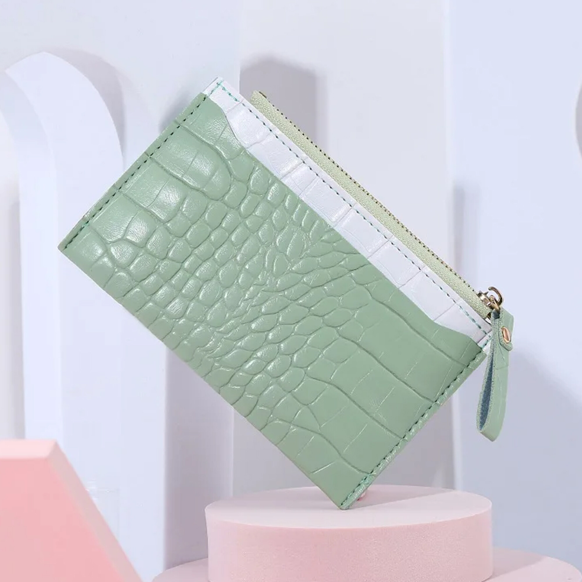 Monedero croco tarjetero bicolor - Verde — Mis Petates