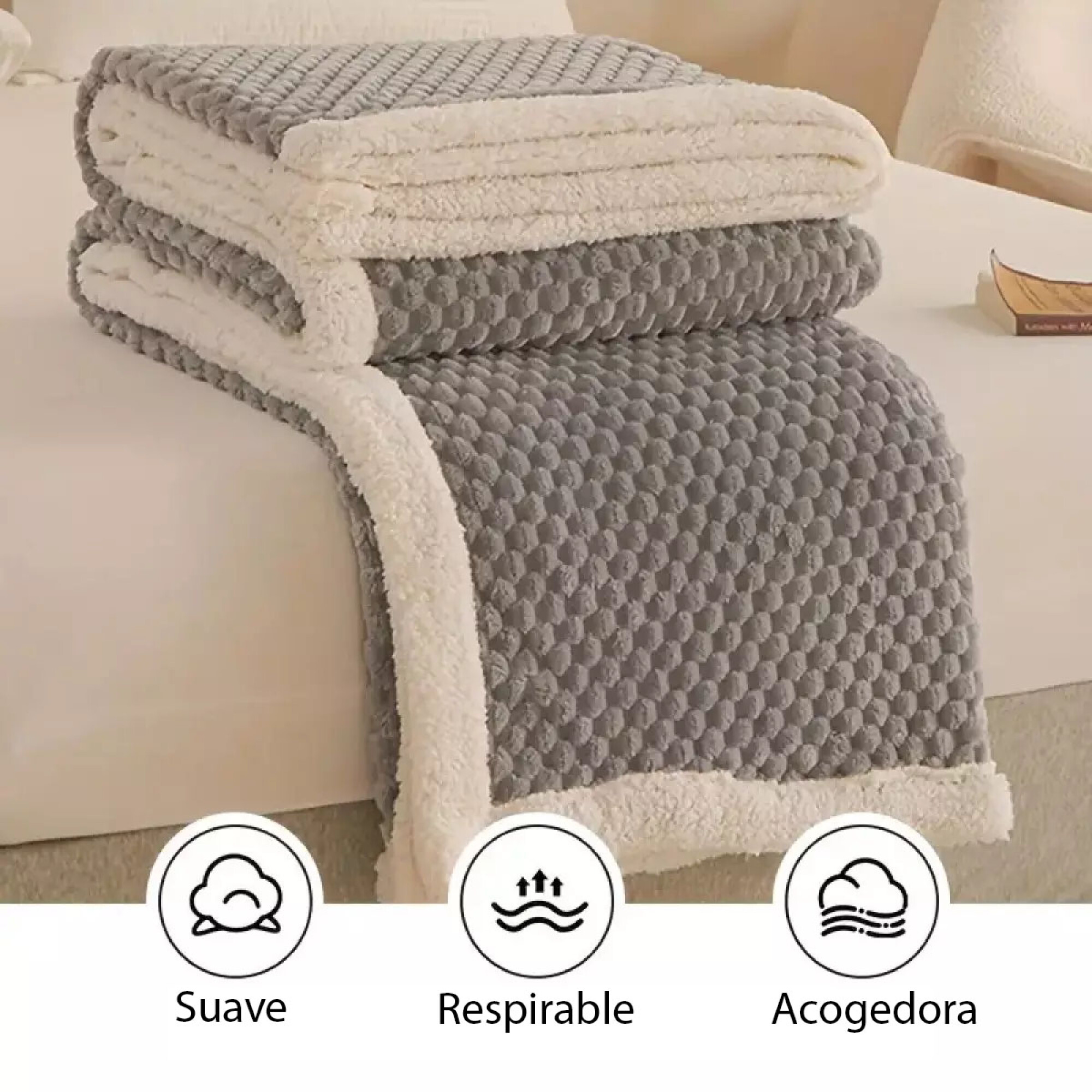 Frazada Polar 2Pzas Doble Cara Texturizada y Símil Corderito - Natural ...