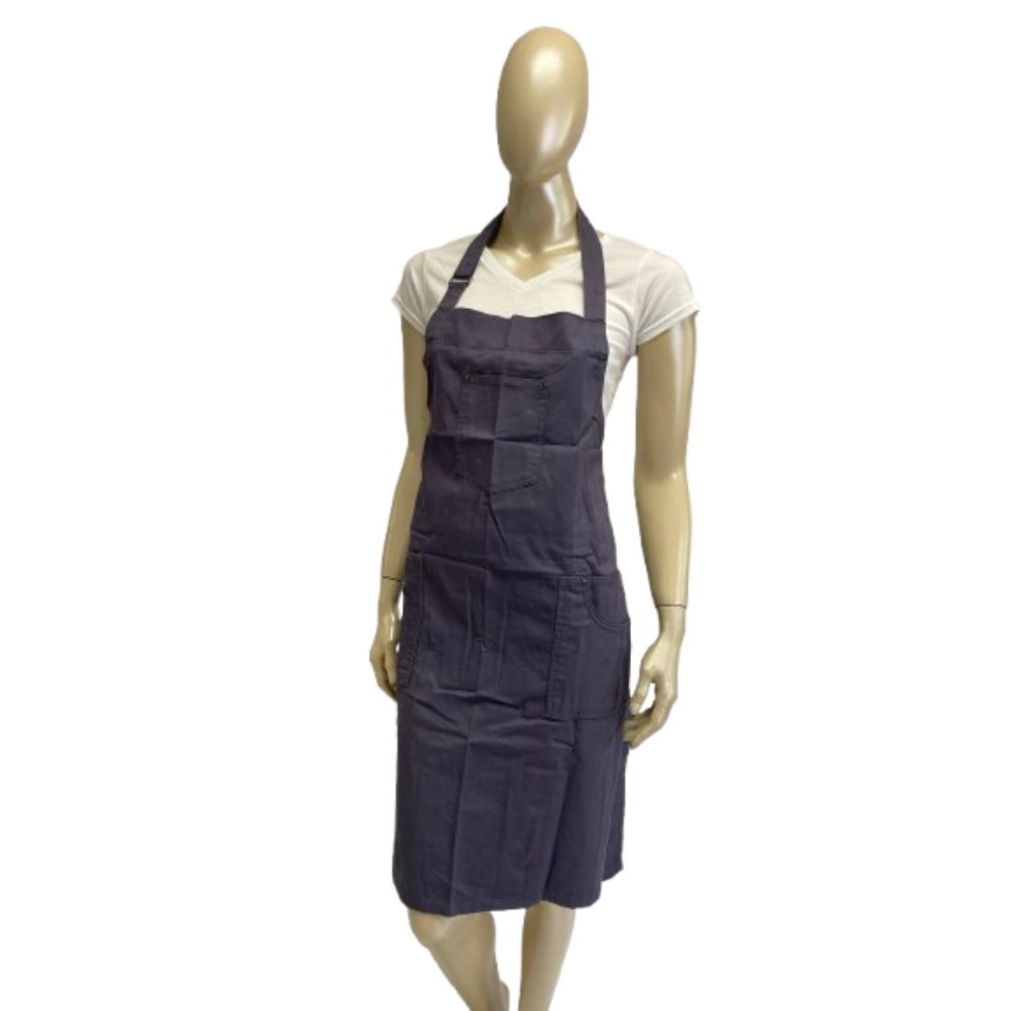 Delantal con peto, tres bolsillos, cuello y cintura ajustable - Gris ...