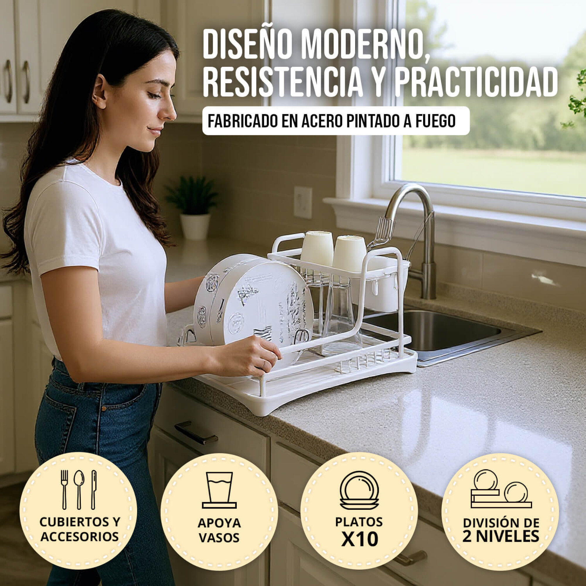 Escurridor Seca Platos Acero 2 Niveles Secador Con Bandeja Cocina ...