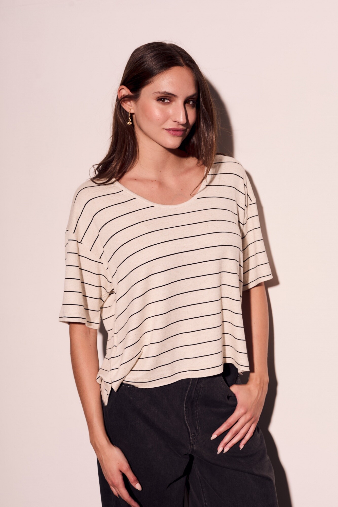 Remera Rayas Lino - Arena — Lemon
