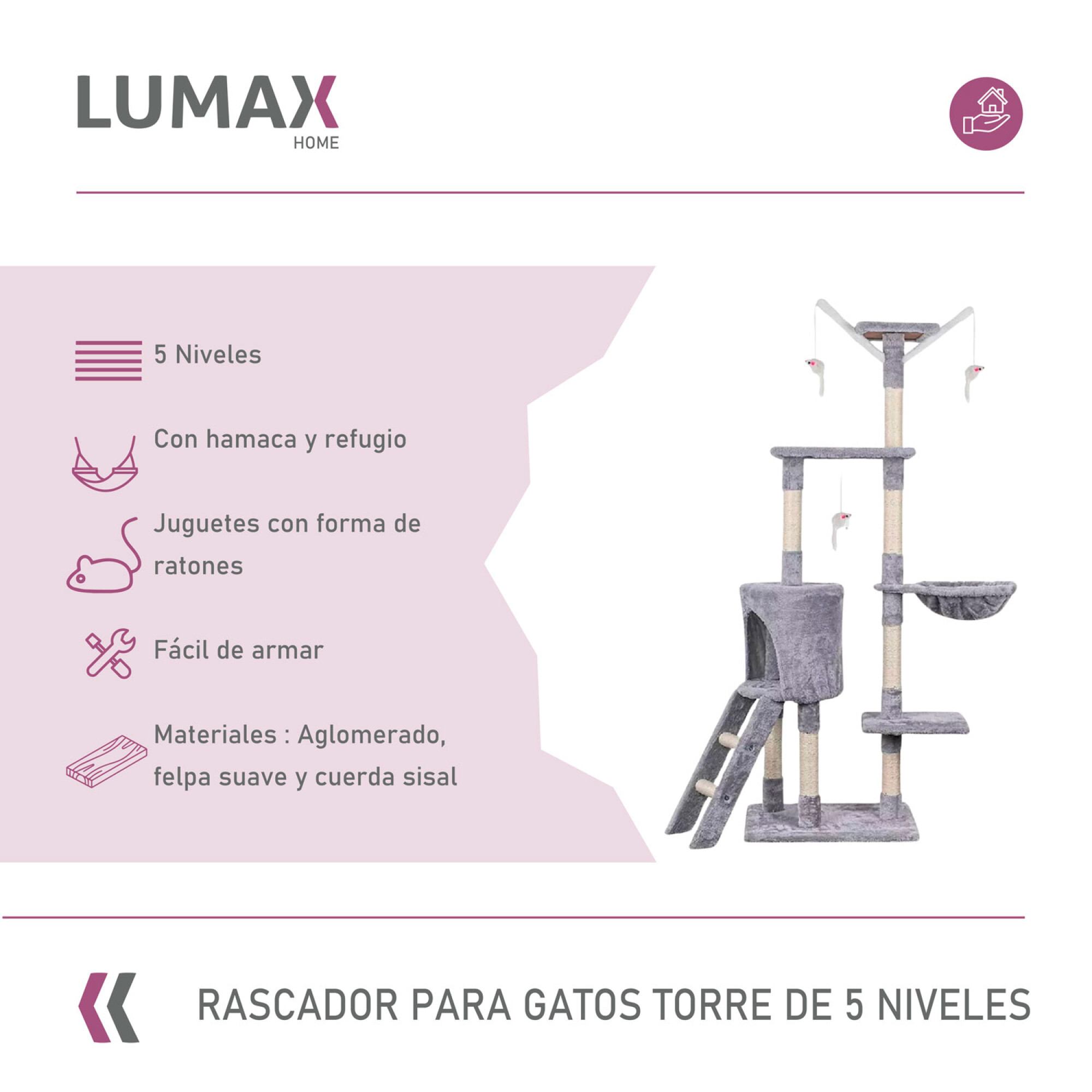 Rascador Para Gato Torre 5 Niveles Cama Nido — Electroventas