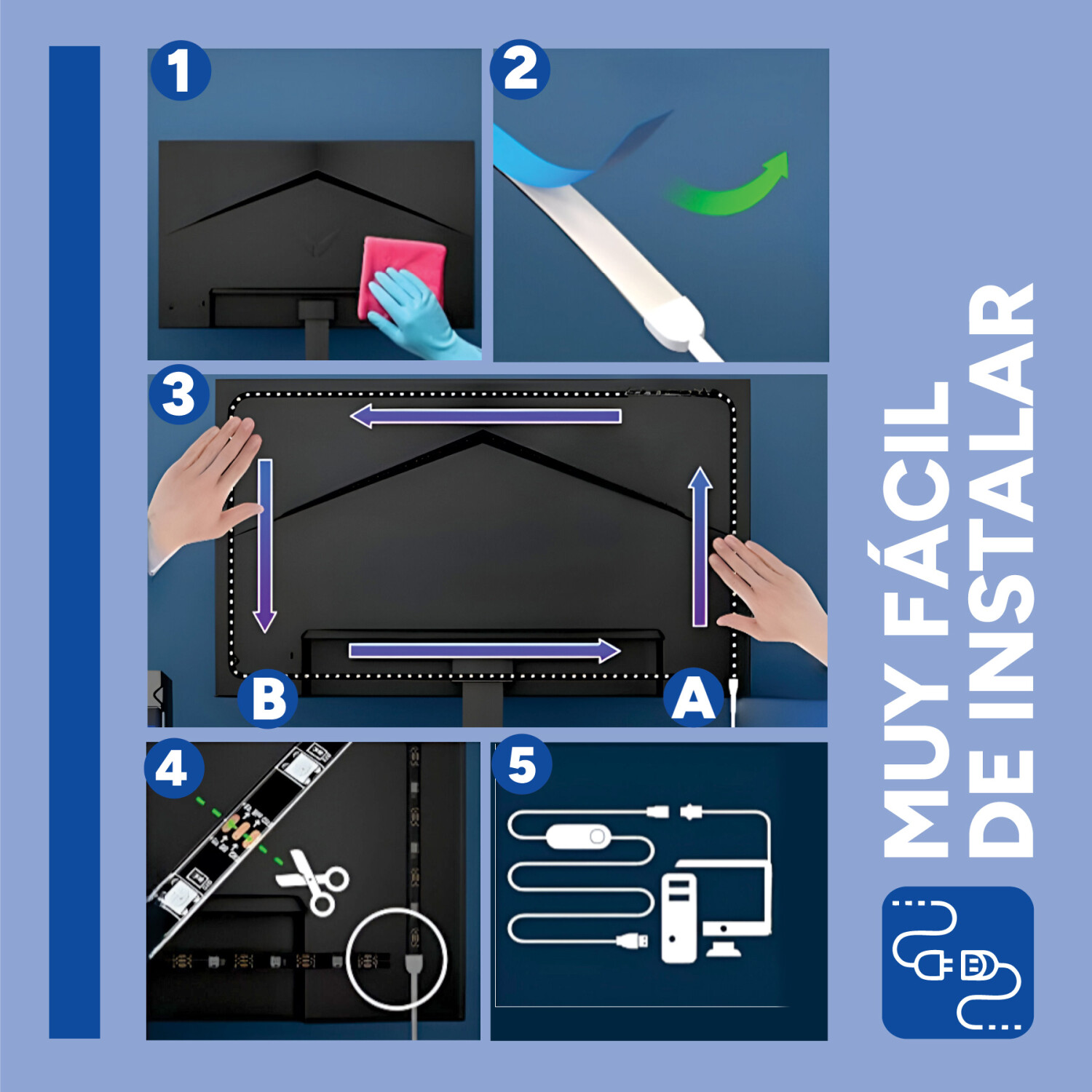 Cinta Tira Luces Led Rgb 4 Metros Ambilight Monitor Tv Y + — Atrix