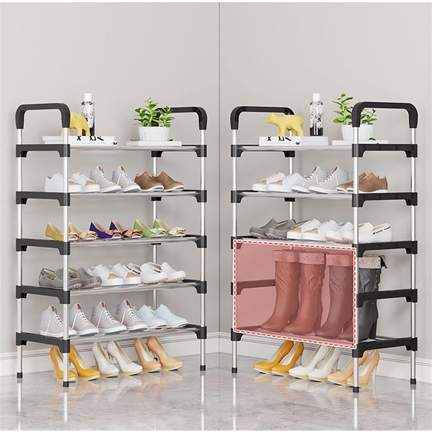 Zapatera Rack Organizador Zapatos Botas 5 Estantes Ajustable - Plata ...