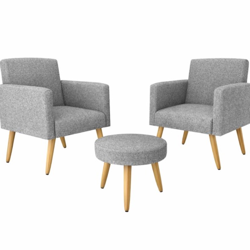 Conjunto Decorativo DALLAS 2 Poltronas + Puff color BOUCLE GRIS CINZA ...