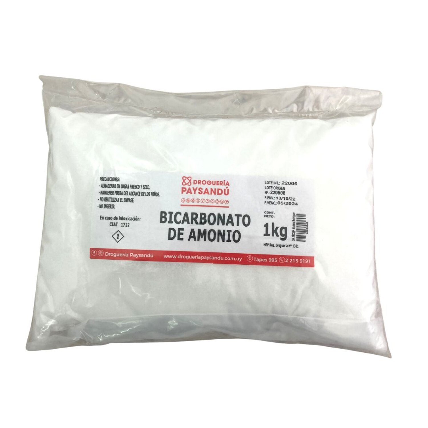Bicarbonato de amonio 1kg — Droguería Paysandú