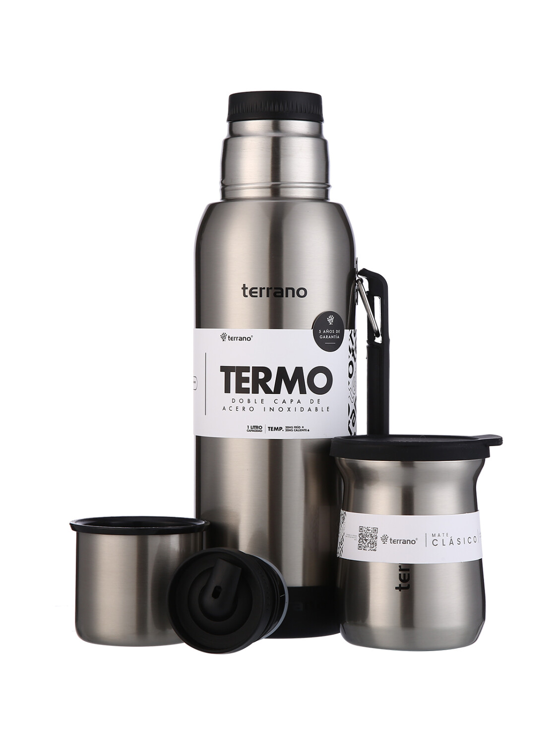 Kit Termo 1LT Con Base De Silicona + Mate de Acero Tradicional - Acero — Terrano