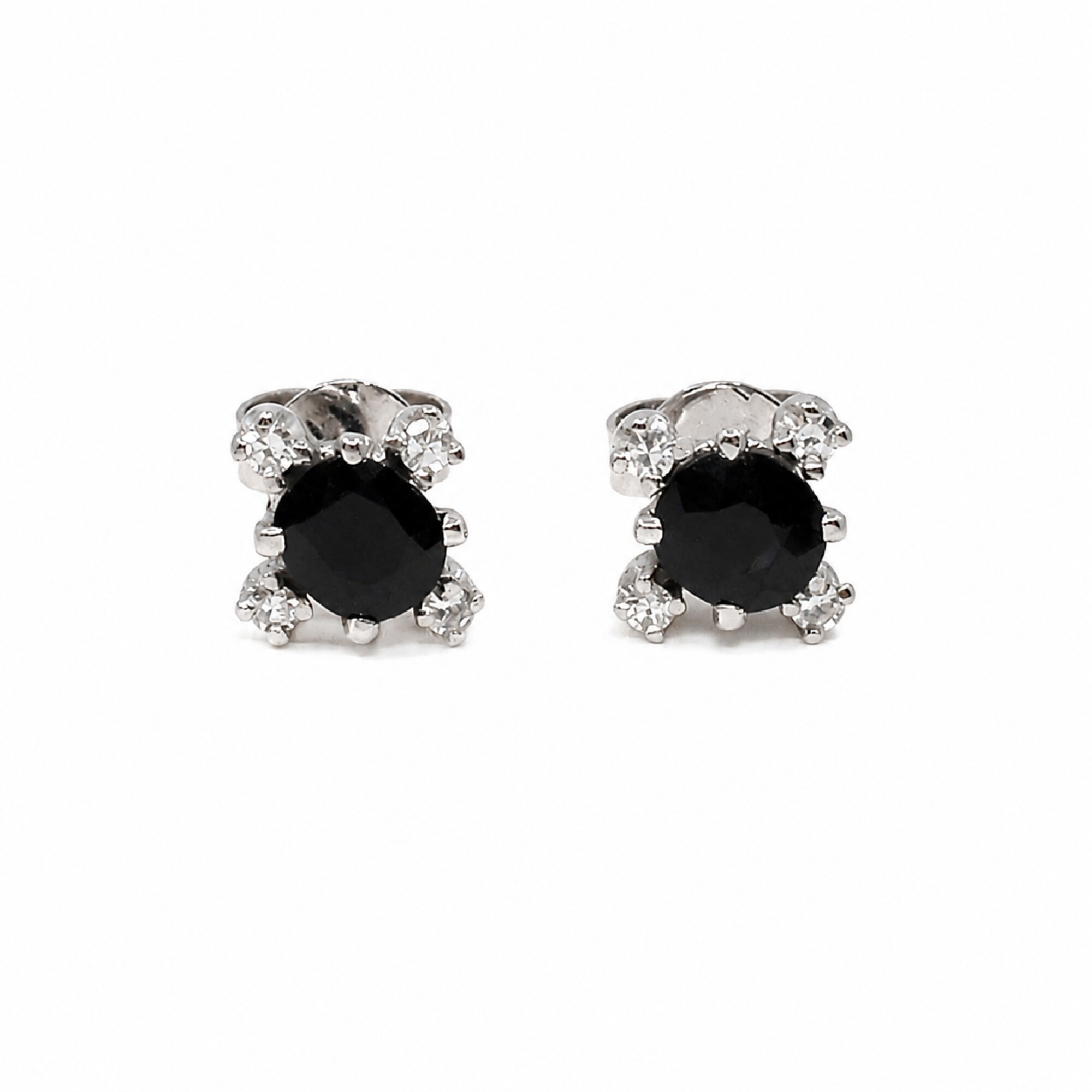 Caravanas oro 18K blanco, brillantes y zafiros — Facello Joyeros