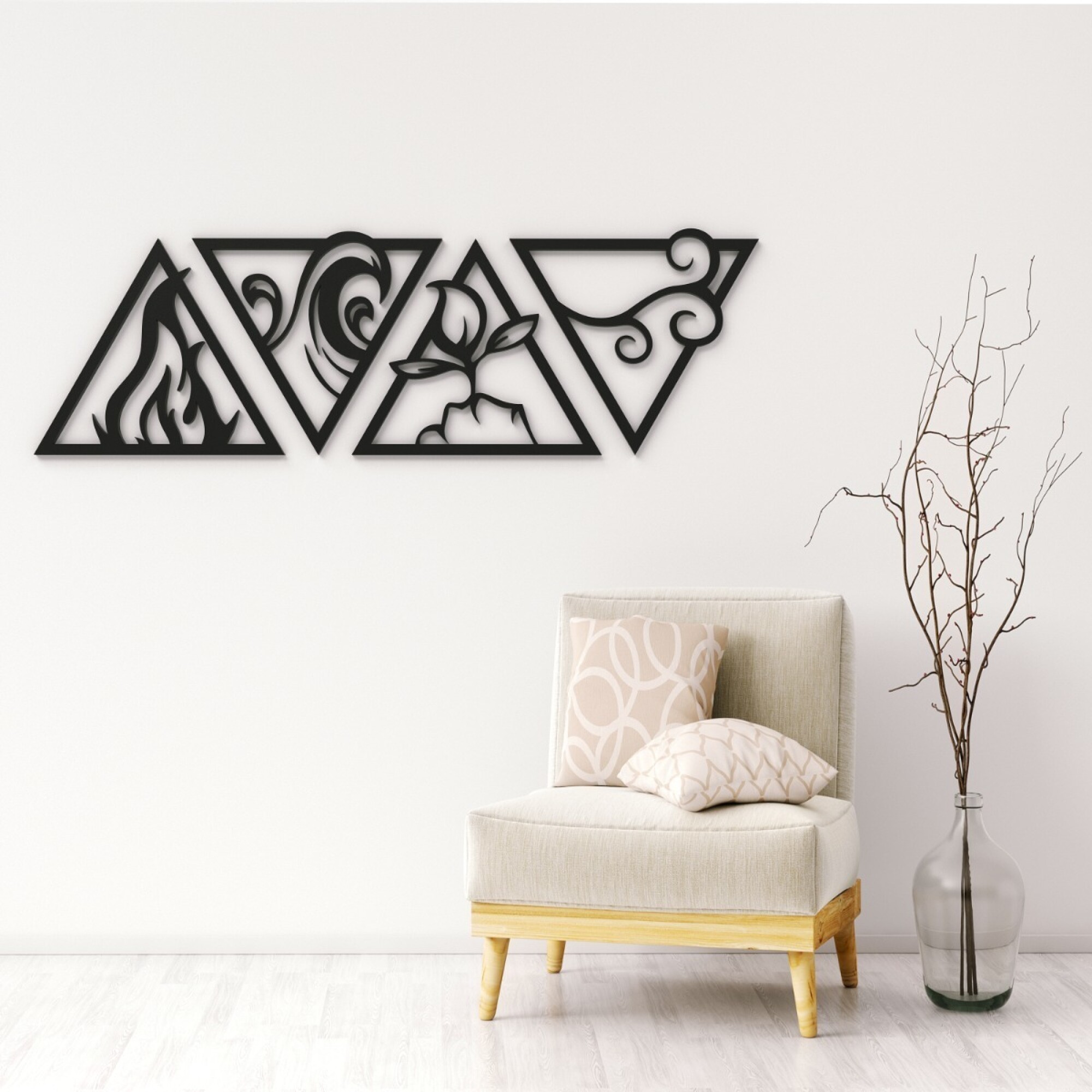 Cuadro Triptico Cuatro Elementos Madera Calada Mdf 120 X 38 - Negro ...