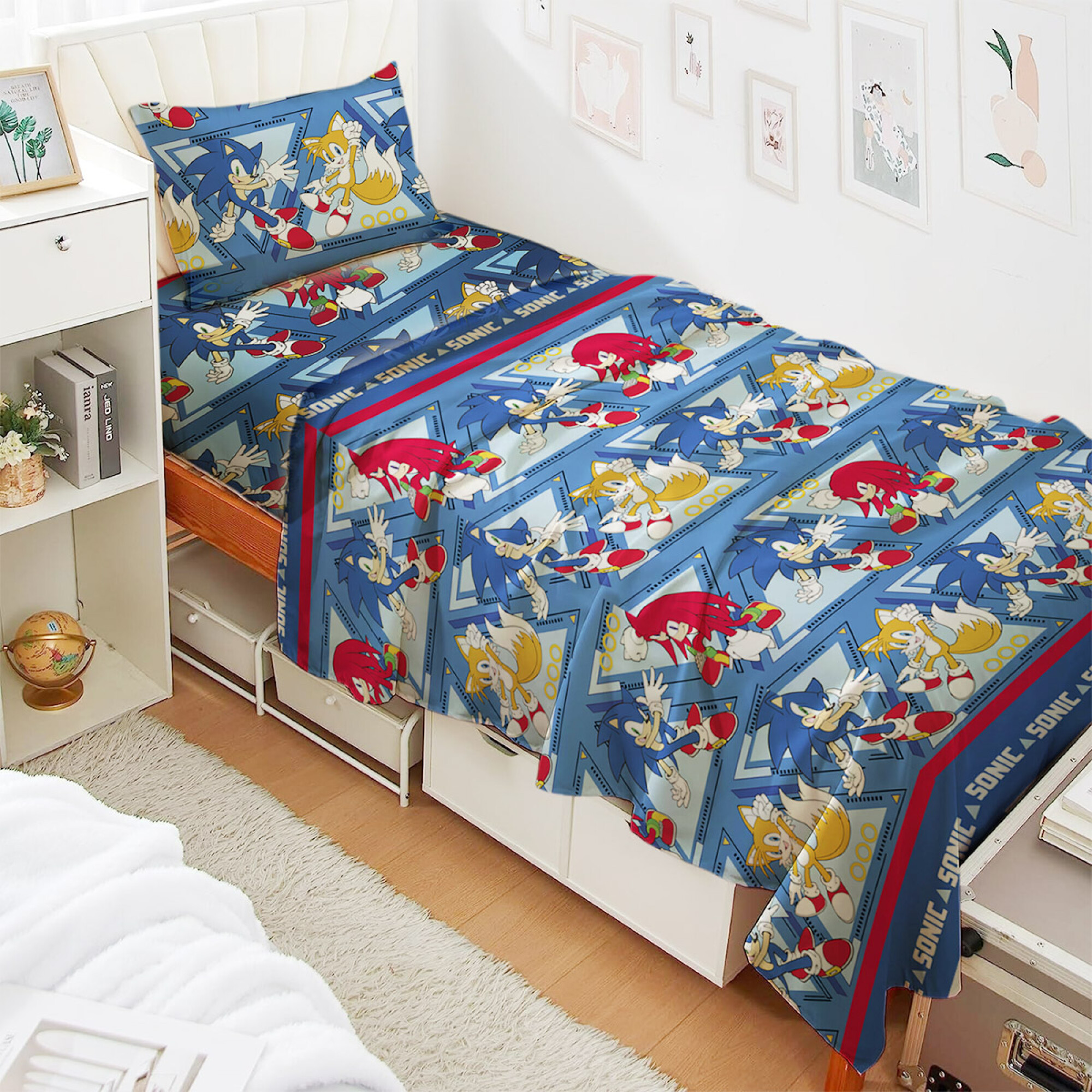 Juego Sábanas Infantiles Sonic 1 Plaza 100% Microfibra - AZUL FRANCIA ...